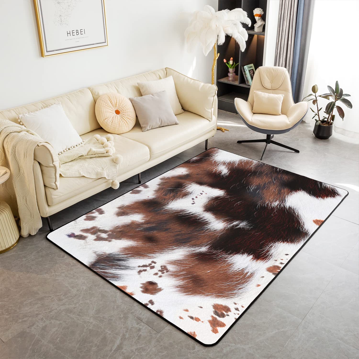 Cow Fur Printed Area Rug 5'x7' Rustic Farm Cow Fur Skin Print Rugs Mat ...