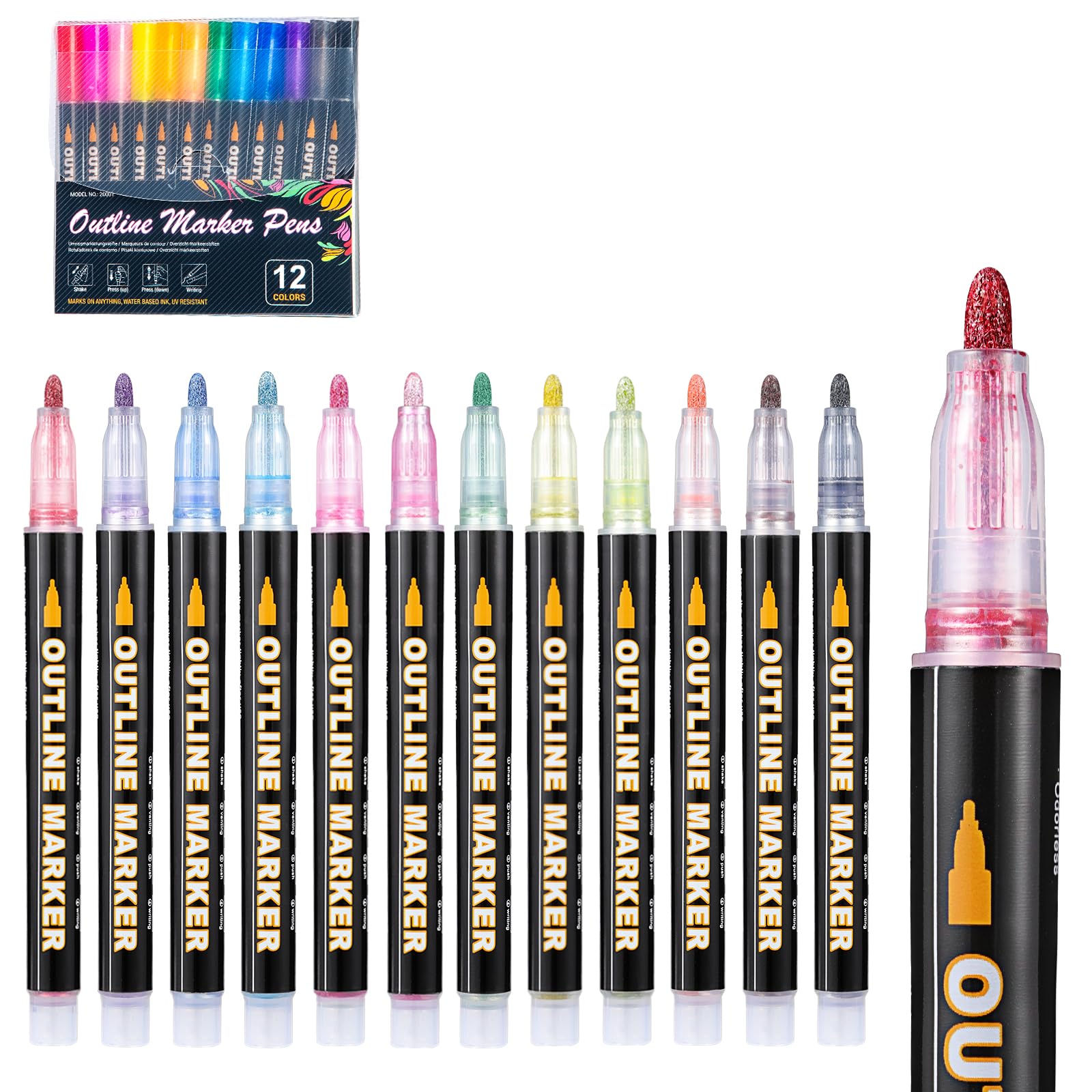 Amazon.com: Mzh Art Double Line Metallic Markers set of 12 Colors ...