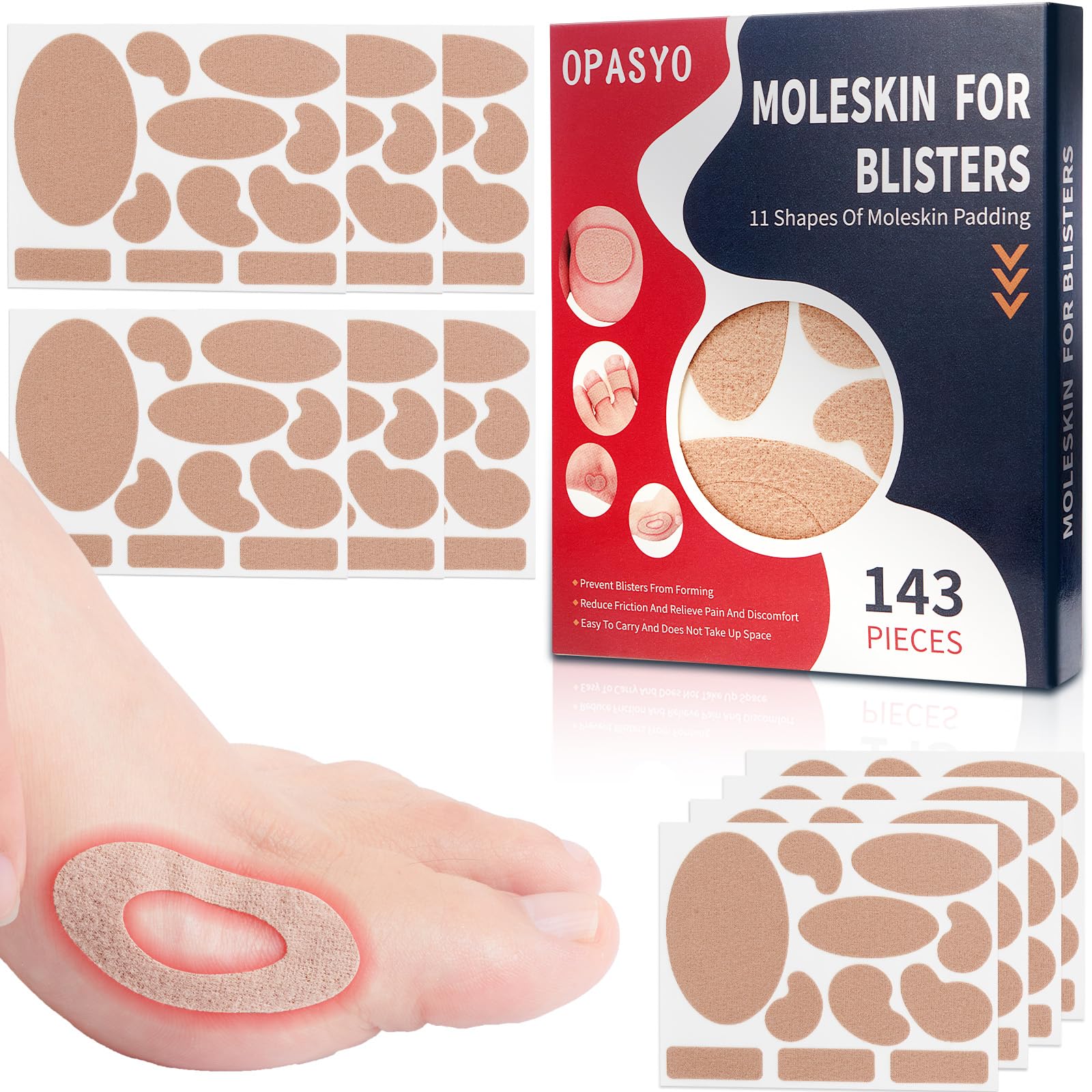 Amazon.com: opasyo Moleskin for Blisters 143 Pcs Mole Skin for ...