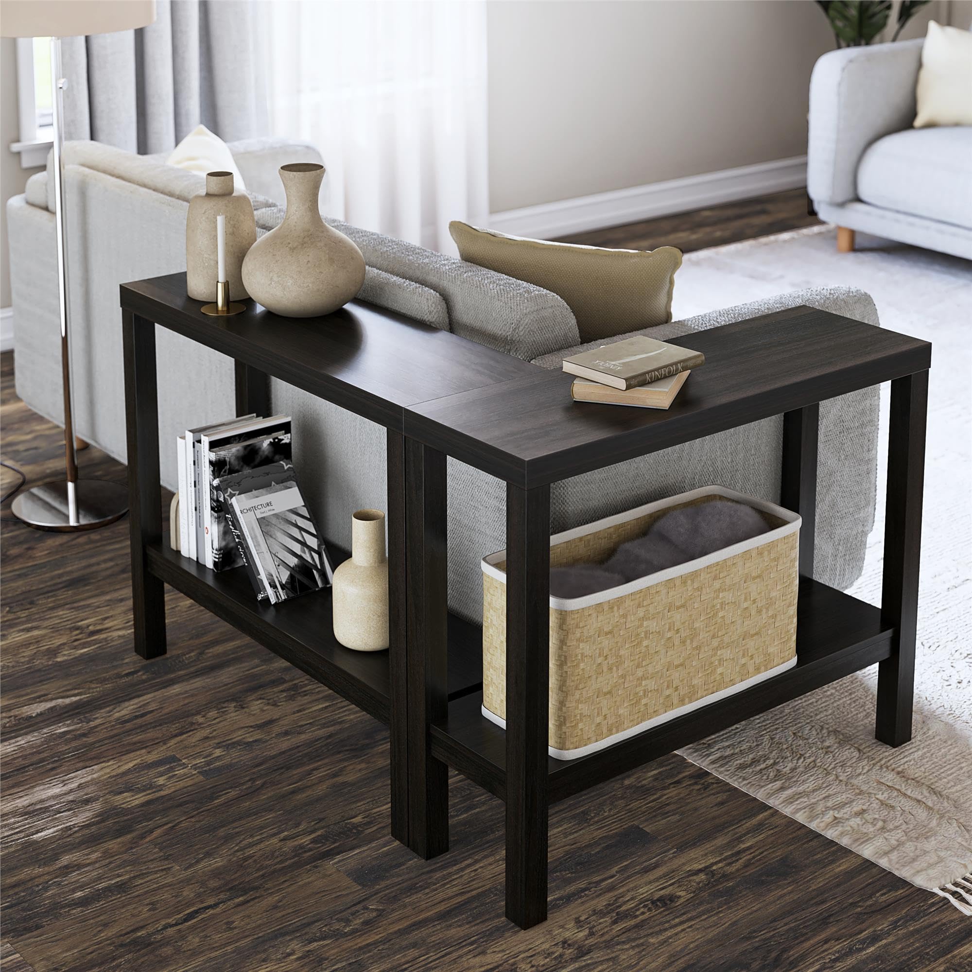 Ameriwood Home Parsons Wrap-Around Sofa Accent Tables Bundle-Set of Two ...