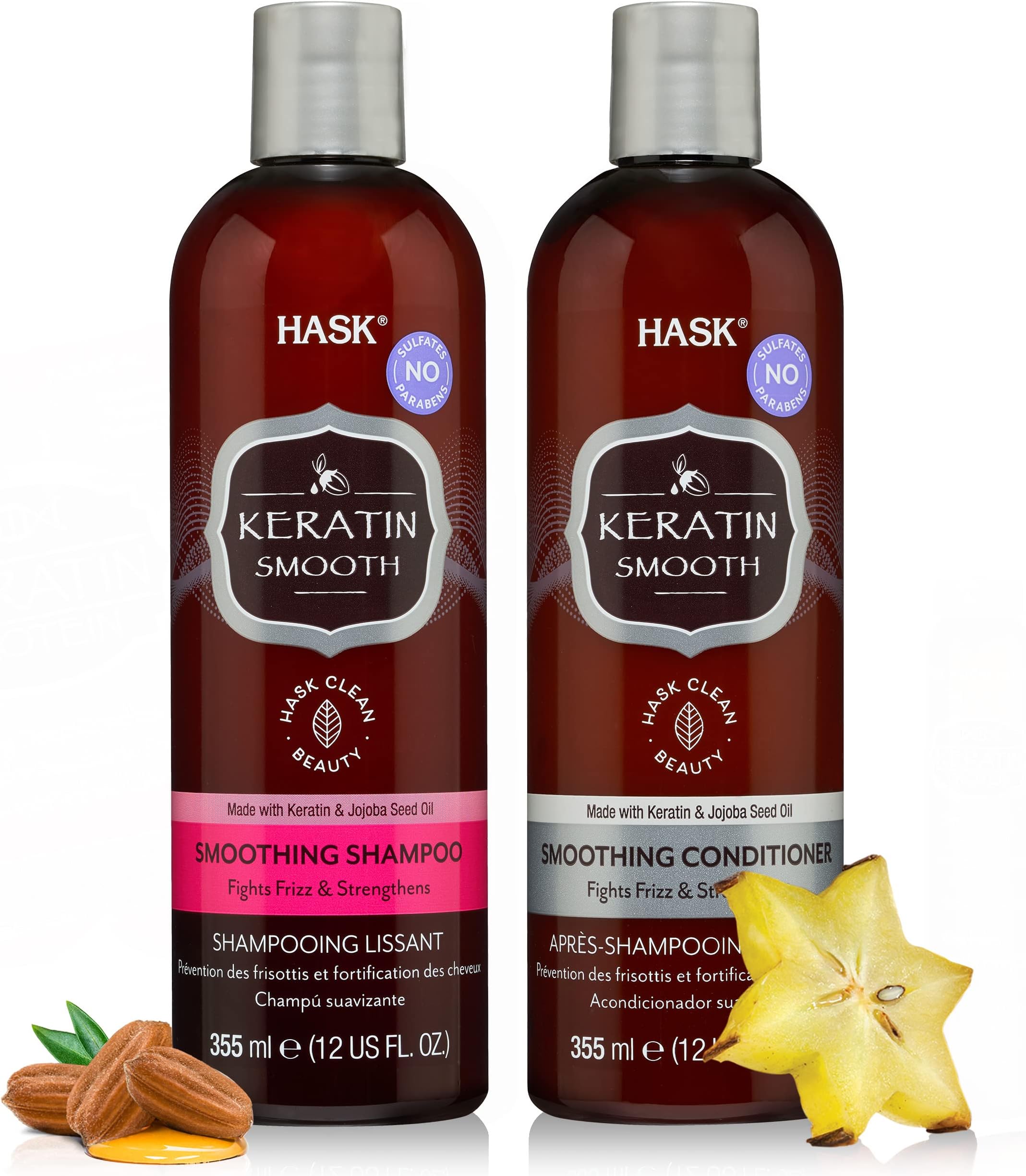 Amazon.com: HASK Keratin Smoothing Shampoo + Conditioner Set for All ...