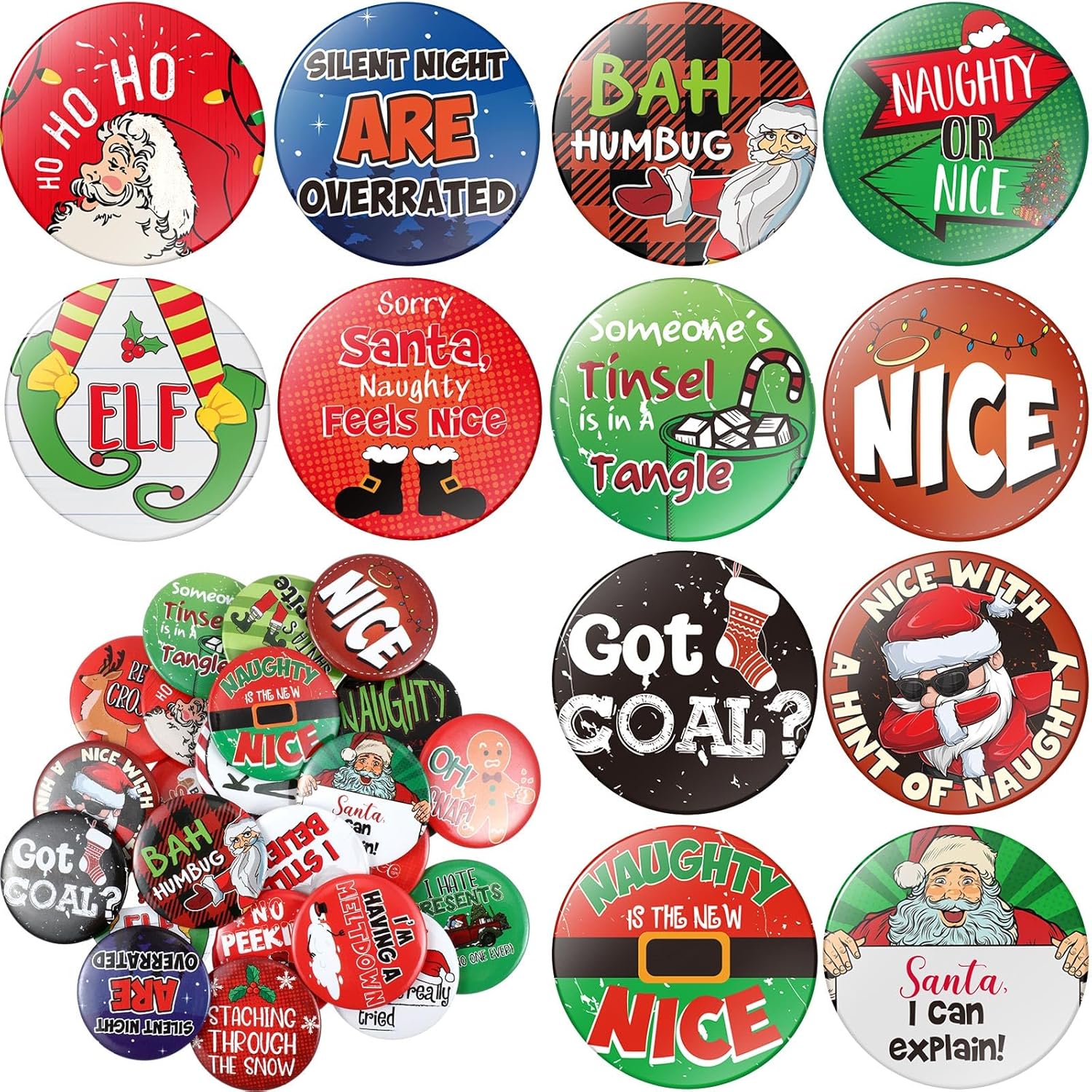 Amazon.com: Lyrow 48 Pcs Funny Christmas Button Pins 24 Designs 1.5 ...