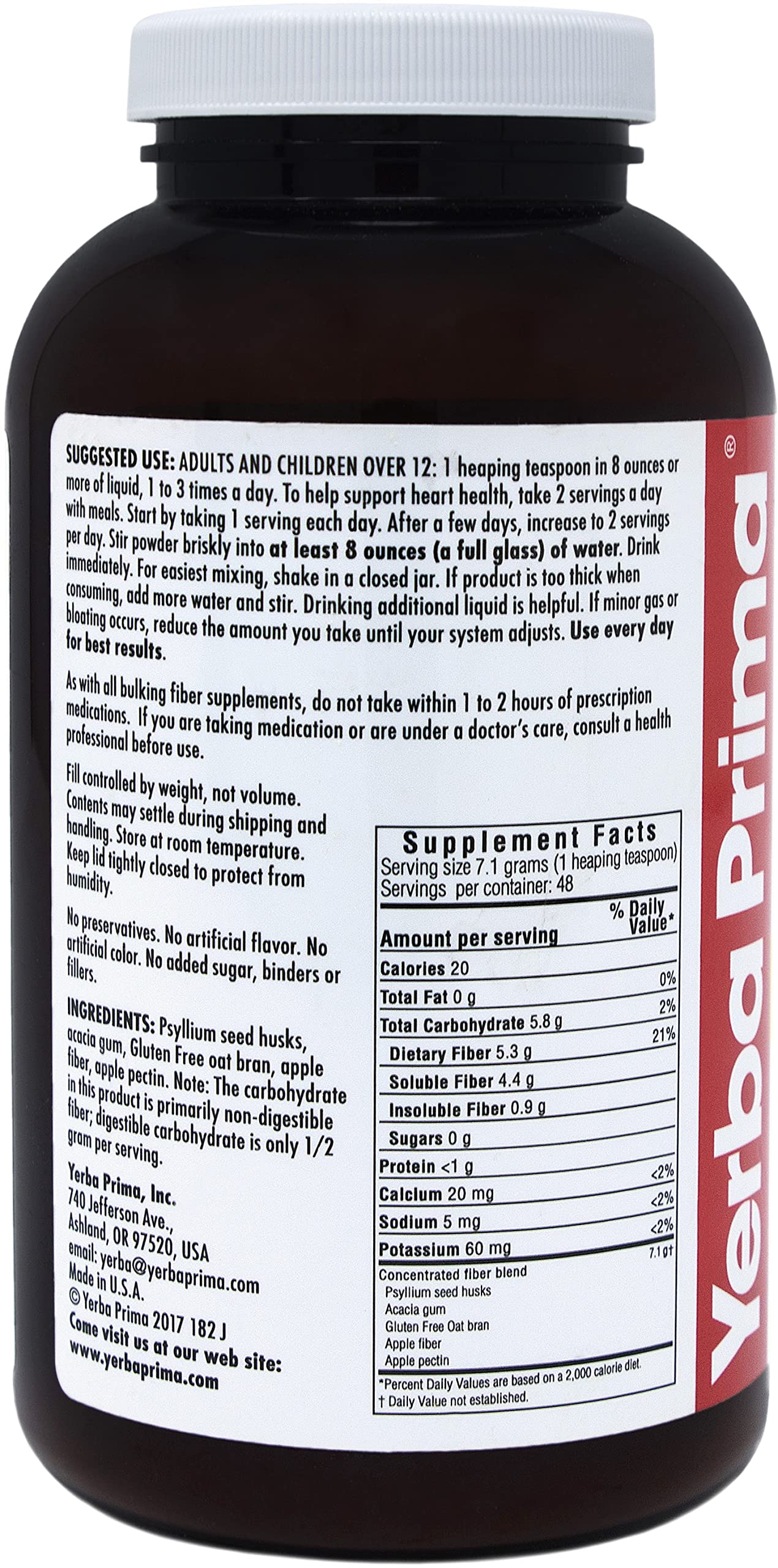 Buy Yerba Prima Soluble Fiber Formula Powder, 12 Ounce - Premium ...