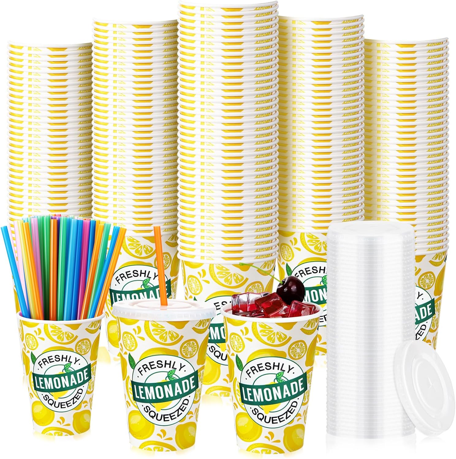 Amazon.com: Meanplan 300 Pieces/100 Sets Lemonade Cups with Lids and ...