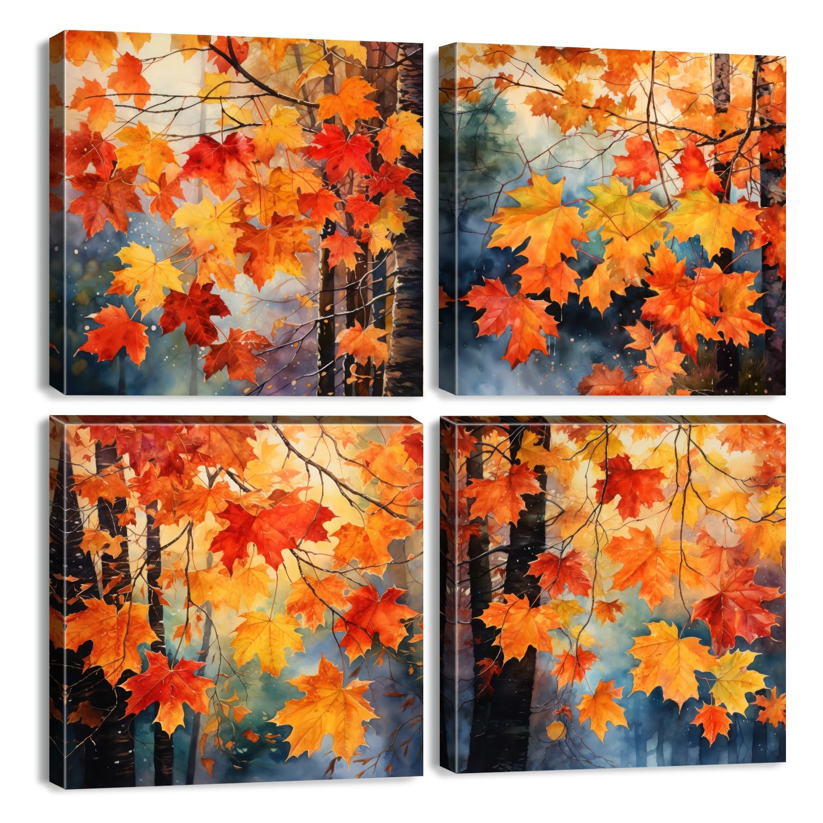 Amazon.com: Maple Leaf Wall Art Aesthetic Watercolor Red Yellow Plant ...