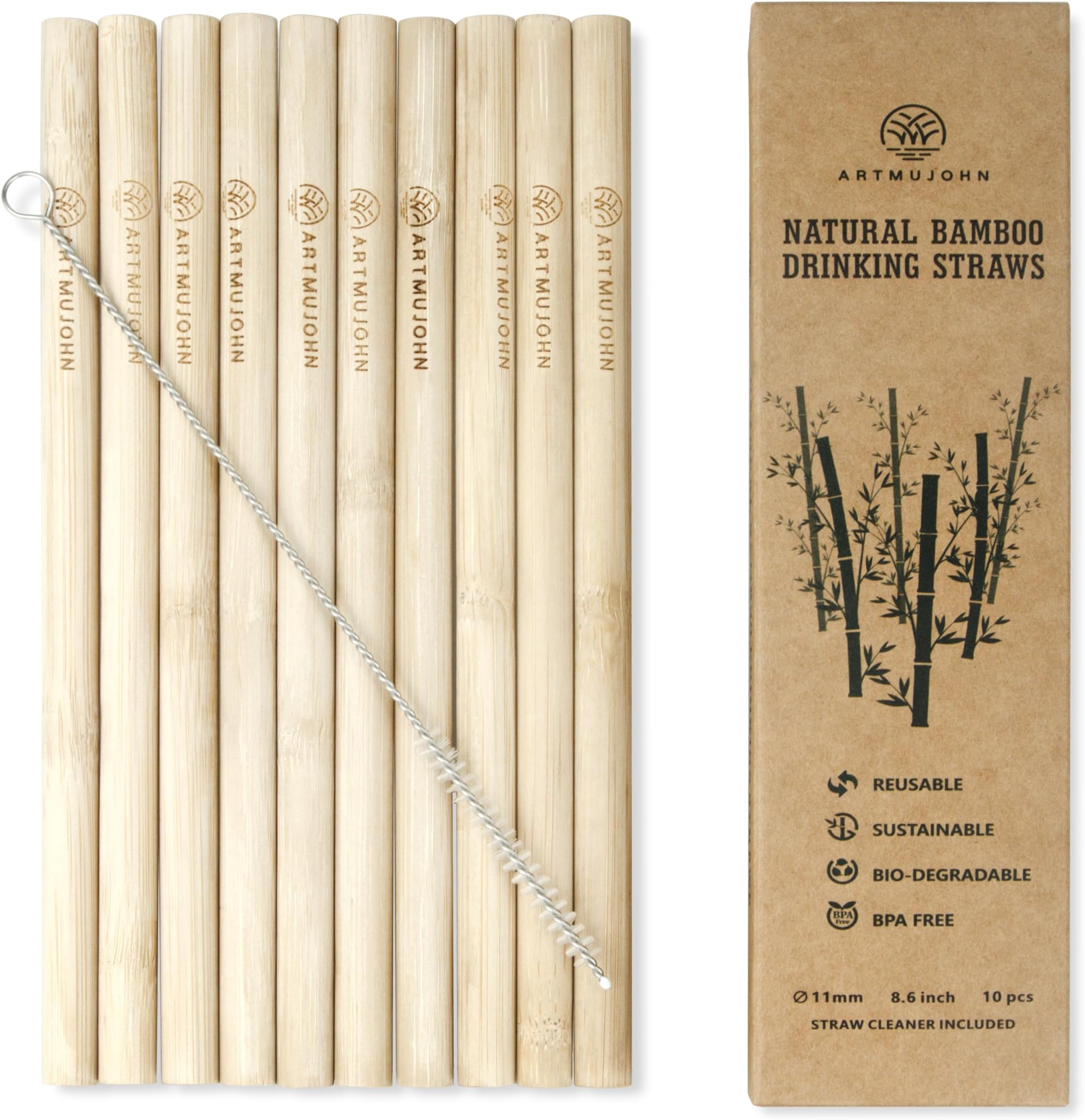 Amazon.com: Uplifted Sip Reusable Bamboo Straws – Rustic, Compostable ...