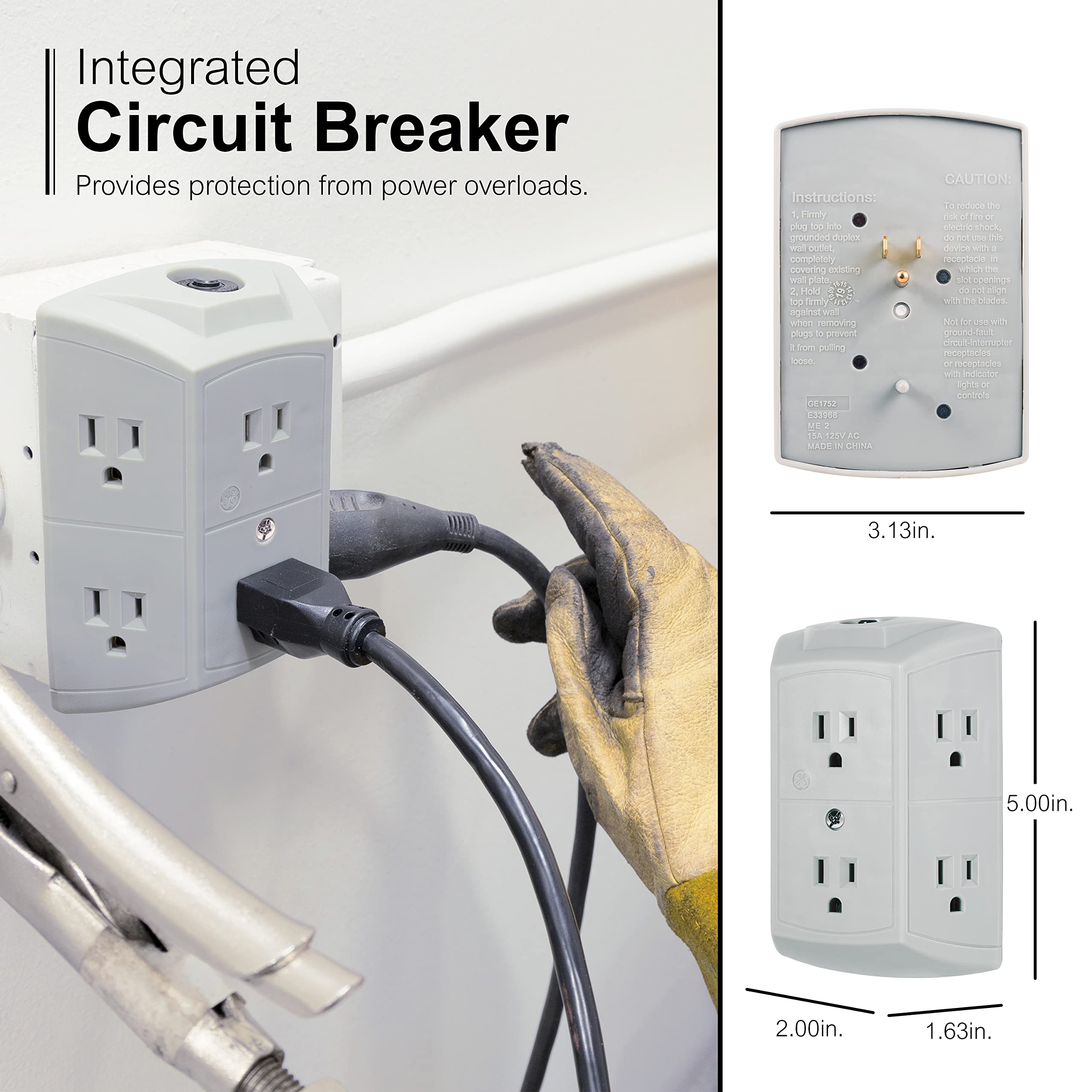Snapklik.com : 6-Outlet Extender, 2 Pack, Grounded Wall Tap, Reset ...