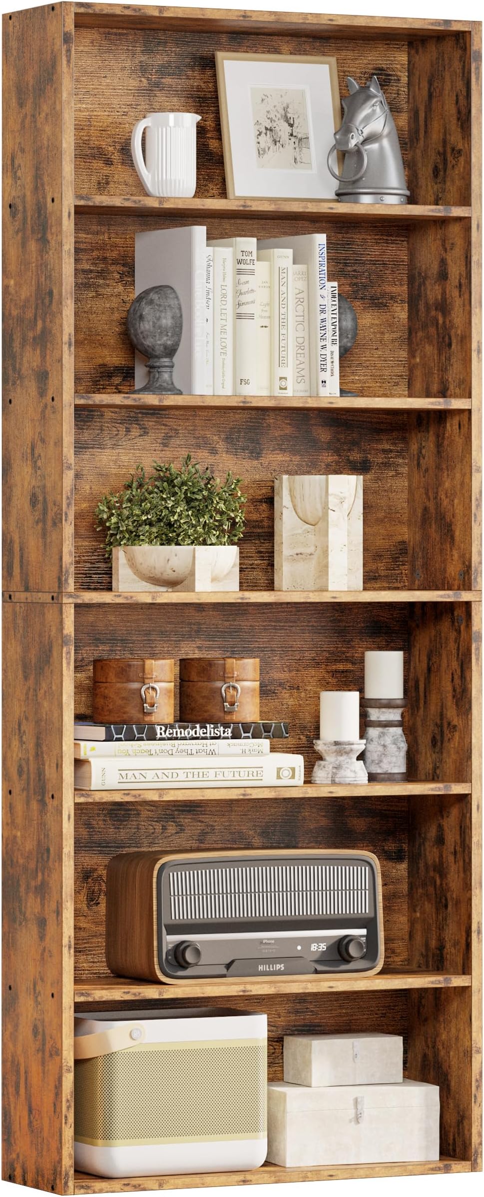 Amazon.com: GAOMON 5 Tier Bookcase, Farmhouse Book Shelf with Storage ...