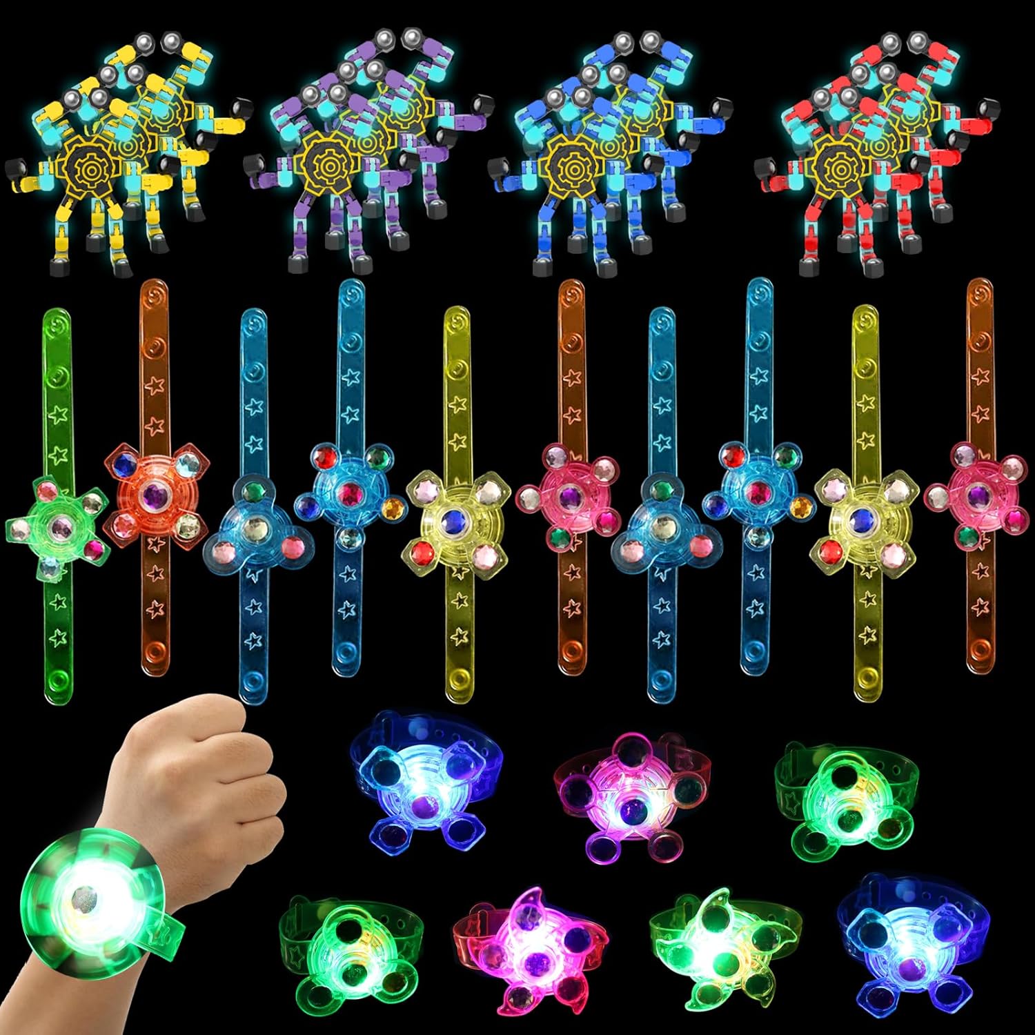 Amazon.com: 24 Pack LED Light Up Fidget Spinner Bracelets and DIY ...