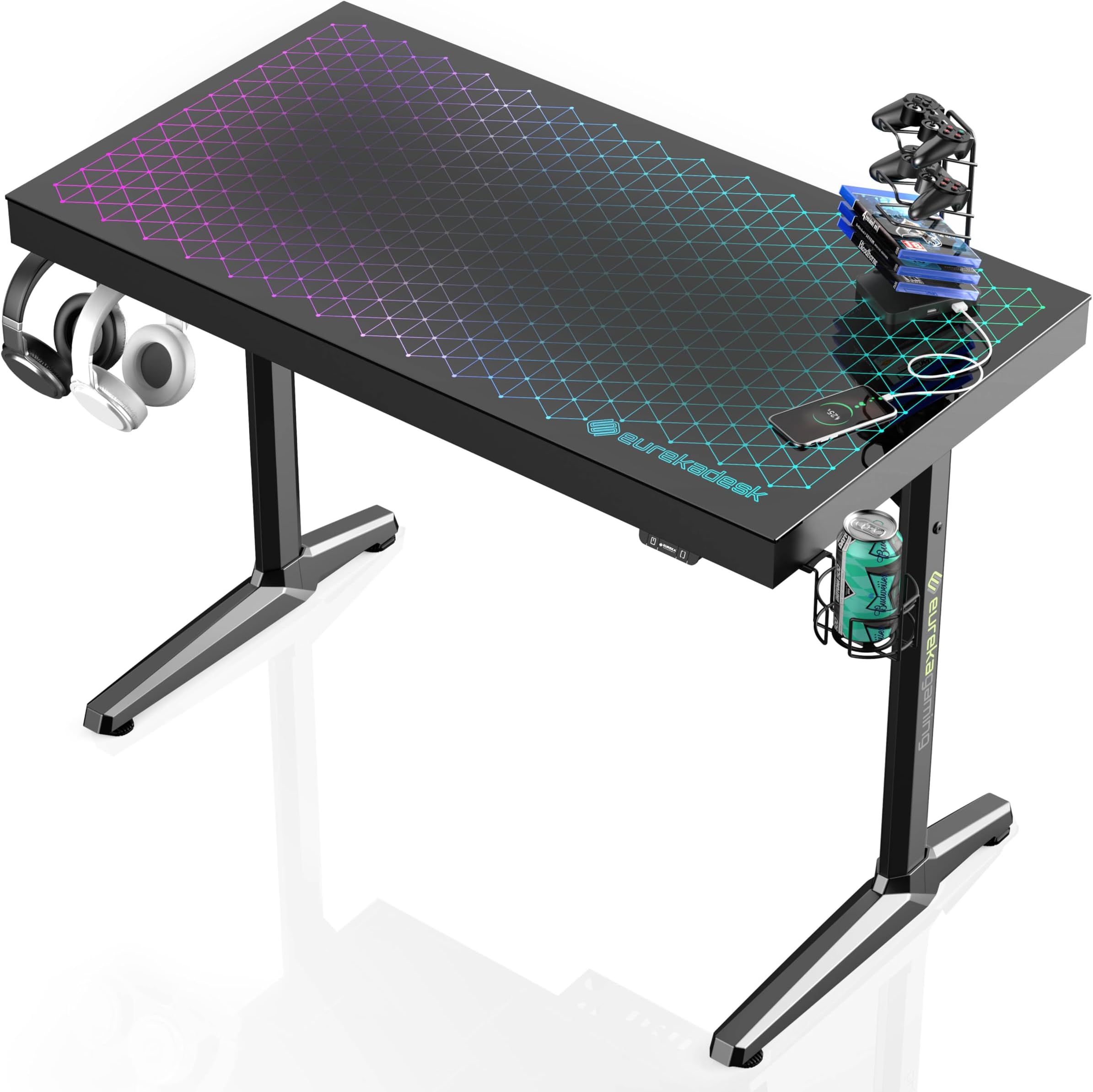 EUREKA ERGONOMIC Bureau Gaming LED Bureau Gamer 110cm en Verre pour ...