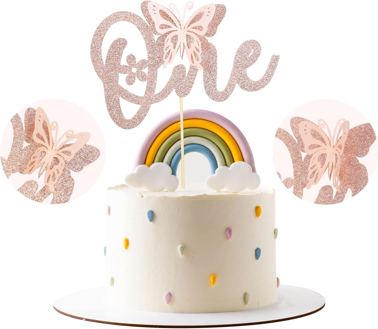 Amazon.com: 1 Pack Butterfly One Cake Topper Rose Gold Glitter Baby ...