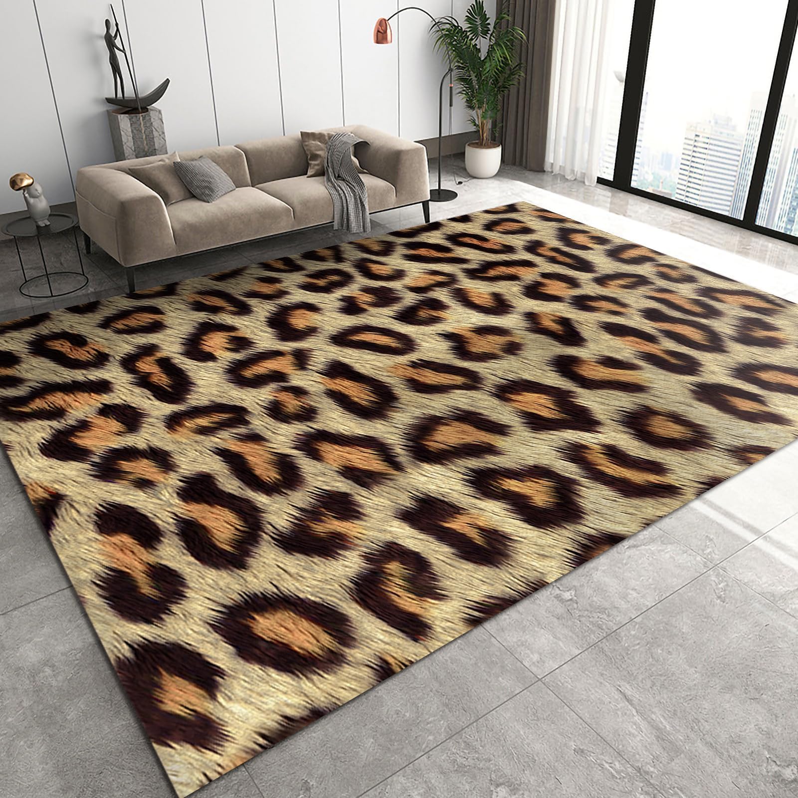 Amazon.com: 3x5 Area Rug Brown Leopard Print Easy Clean Rug, Vintage ...