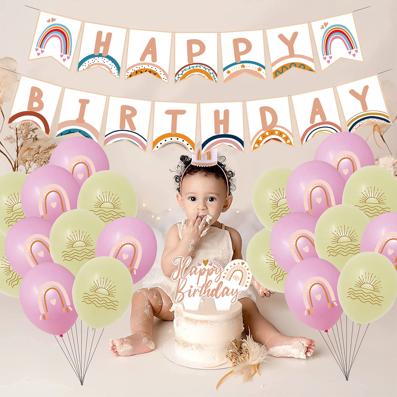 Buy Boho Rainbow Party Decorations Included Bohemian Rainbow Happy ...