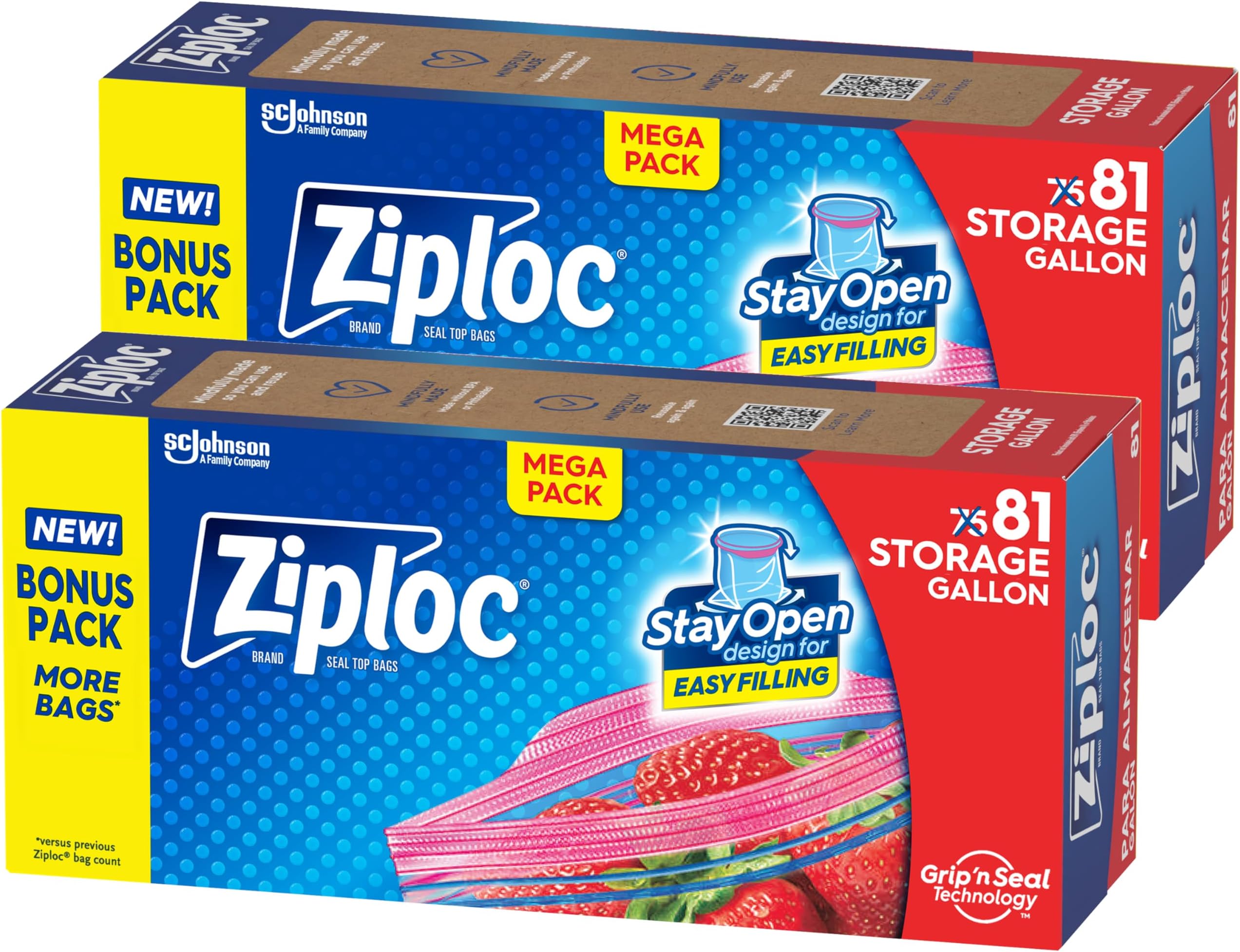 Amazon.com: Amazon Basics Reclosable Gallon Food Storage Bags, BPA Free ...