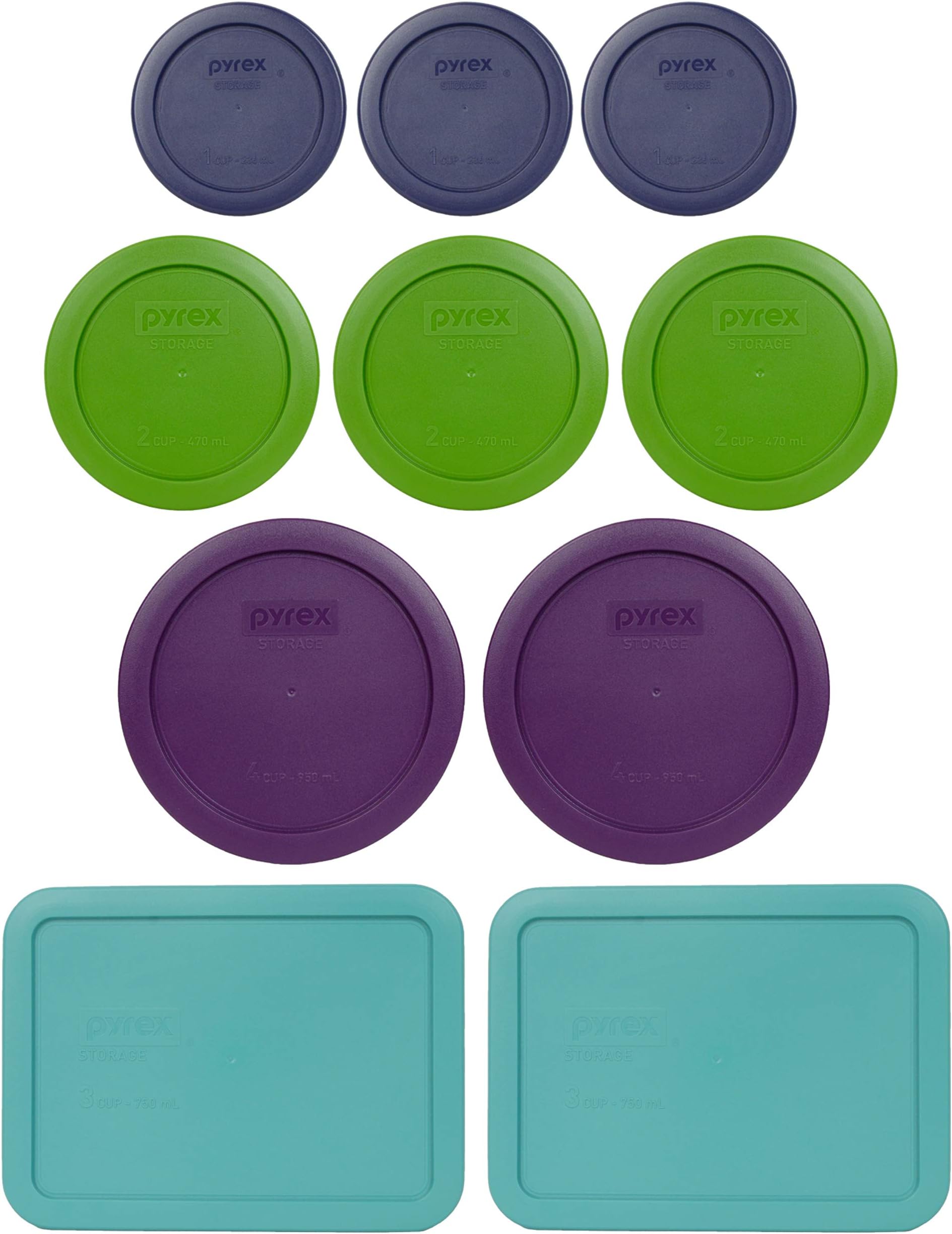 Amazon.com: Pyrex Bundle - 10 Items: (3) 7202-PC Dark Blue Lids & (3 ...