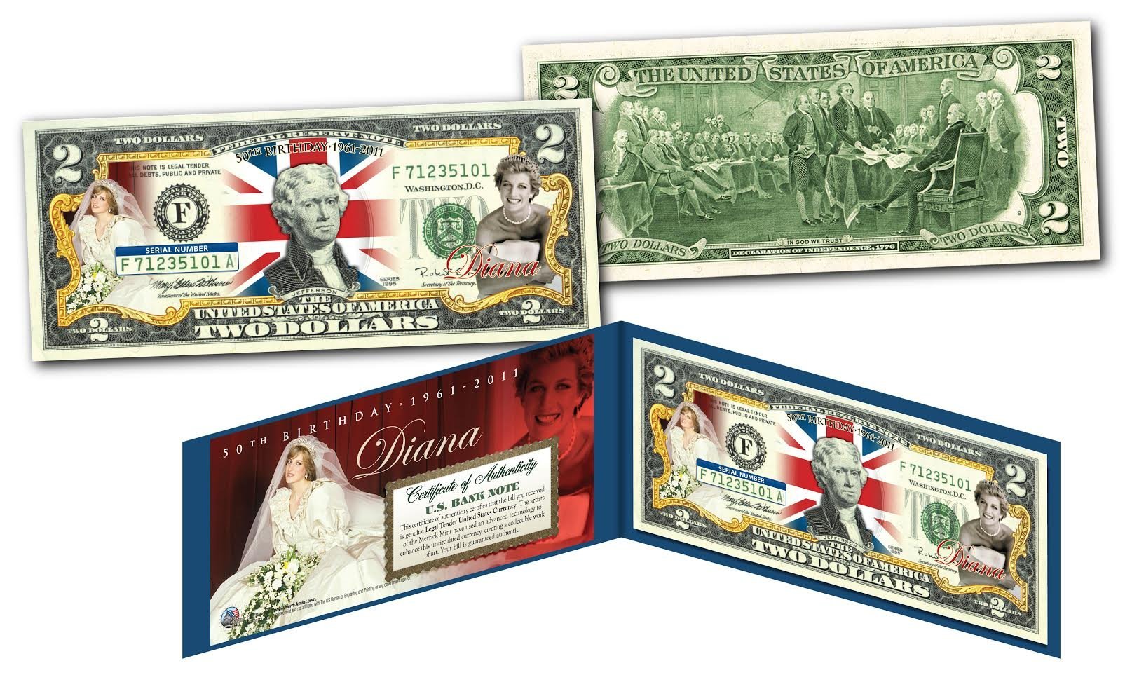 Buy PRINCESS DIANA 50th Birthday Collectible Art Two Dollar Bill With buy-princess-diana-50th-birthday-collectible-art-two-dollar-bill-with