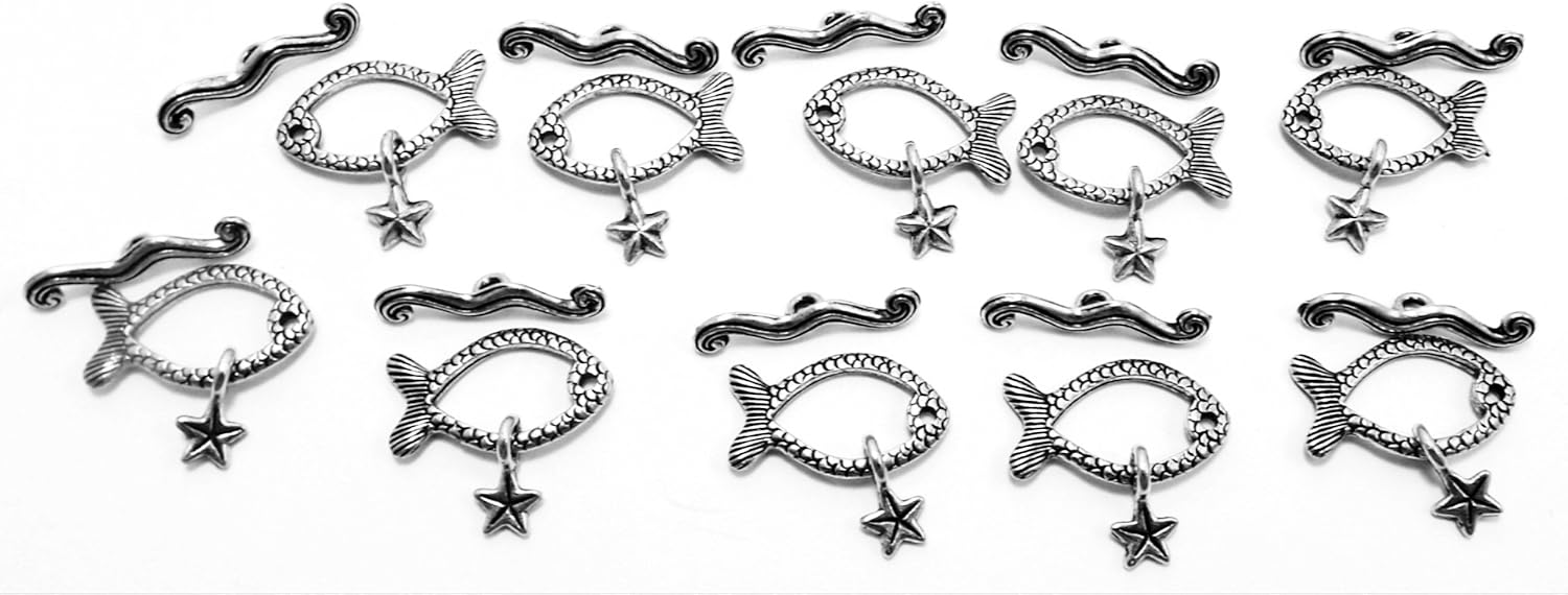 Amazon.com: Set of Ten (10) Pewter Fish with Starfish Dangle Toggle End ...