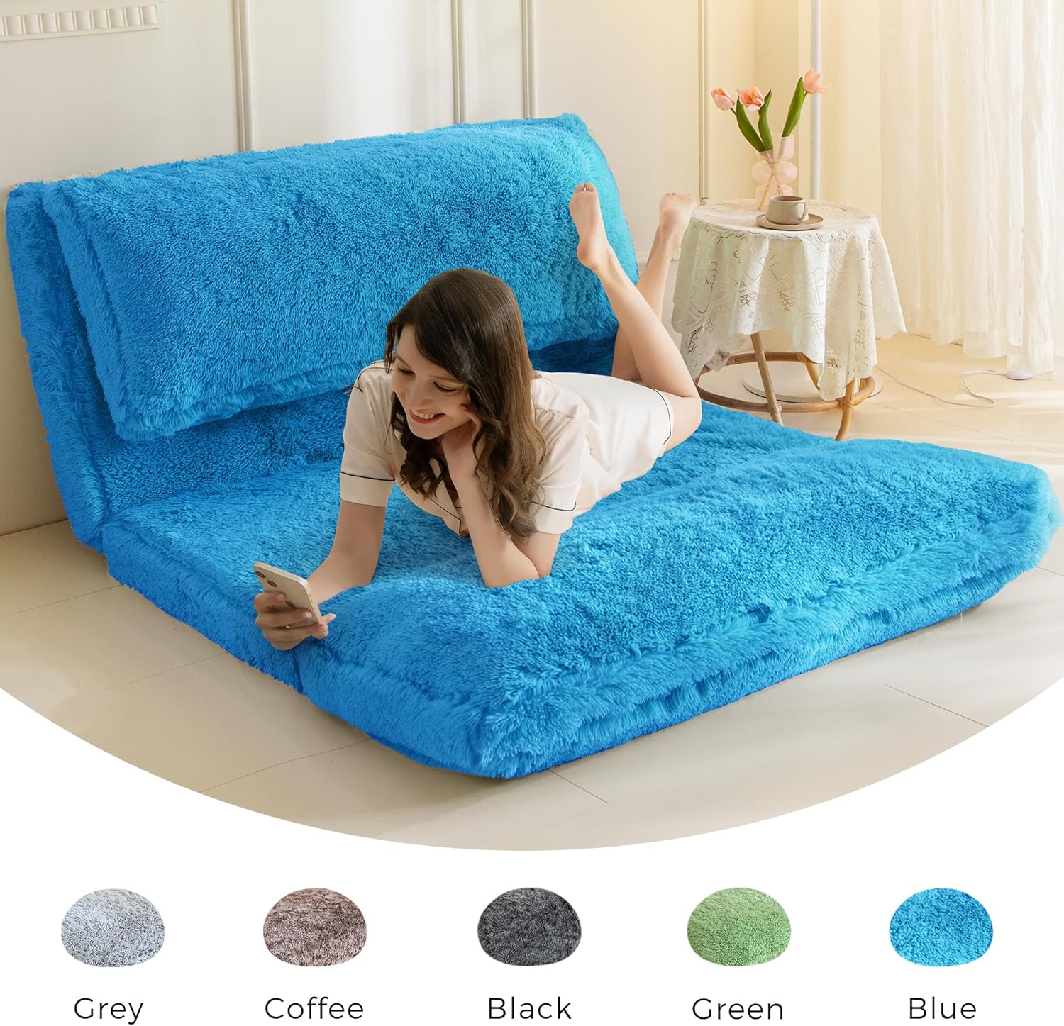 MAXYOYO Puf Cama de suelo, sofá de piel sintética para adultos, sofá ...