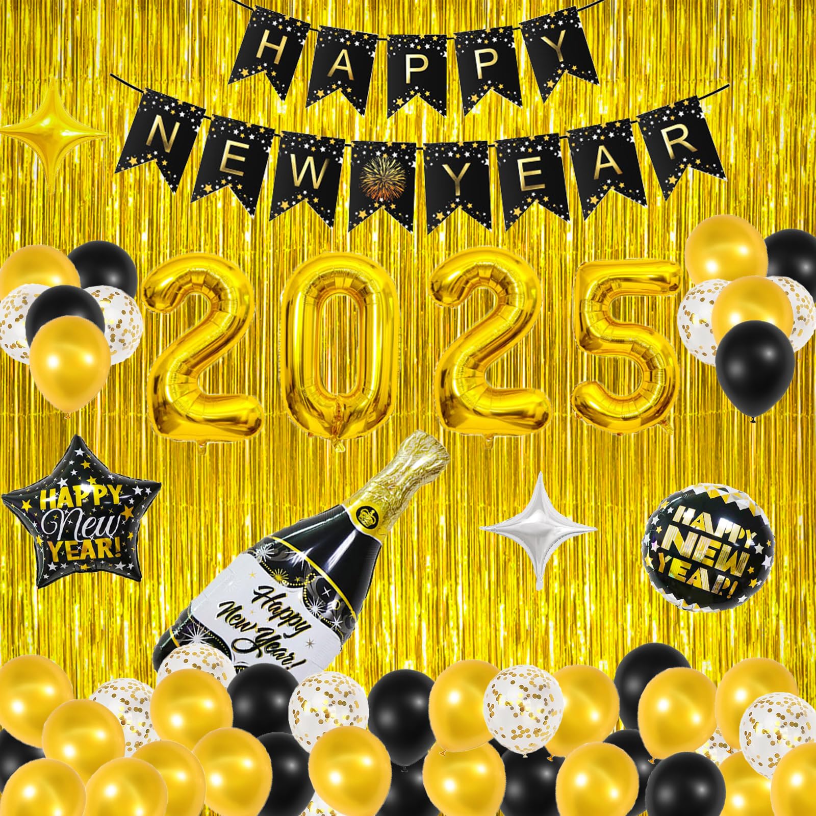 Amazon.com: New Year Party Decorations 2025 Kit - 2025 Gold Black Happy ...