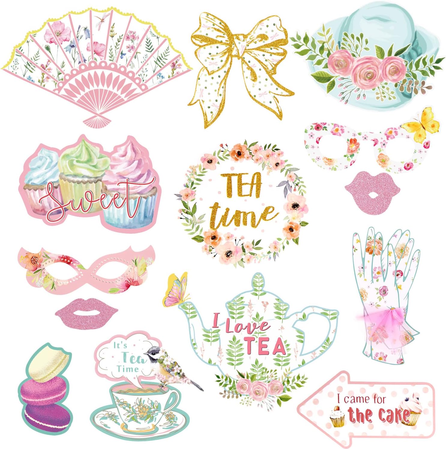 Amazon.com: Tea Party Photo Booth Props (10 Count), Premium Multicolor ...