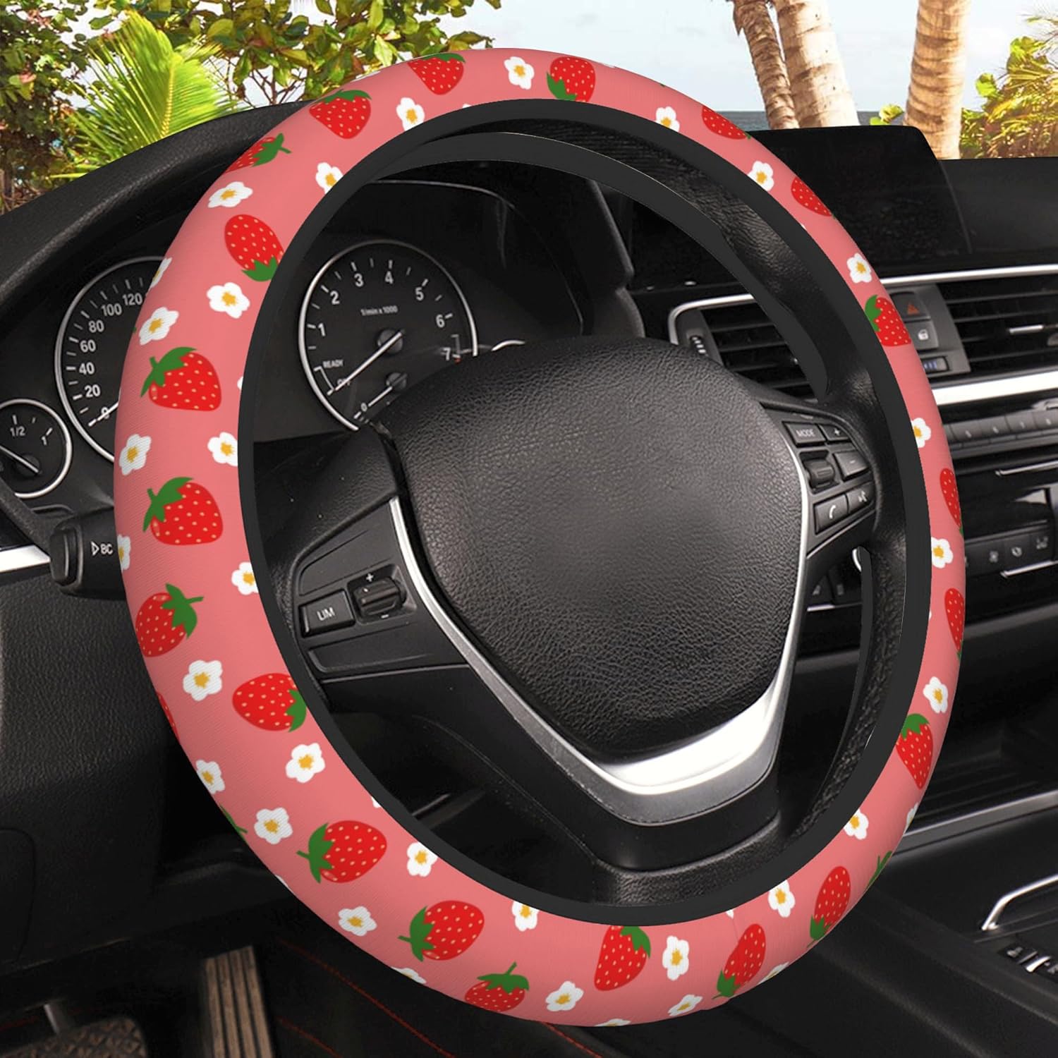 Amazon.com: Strawberry Steering Wheel Cover,Strawberries Flower Elastic ...