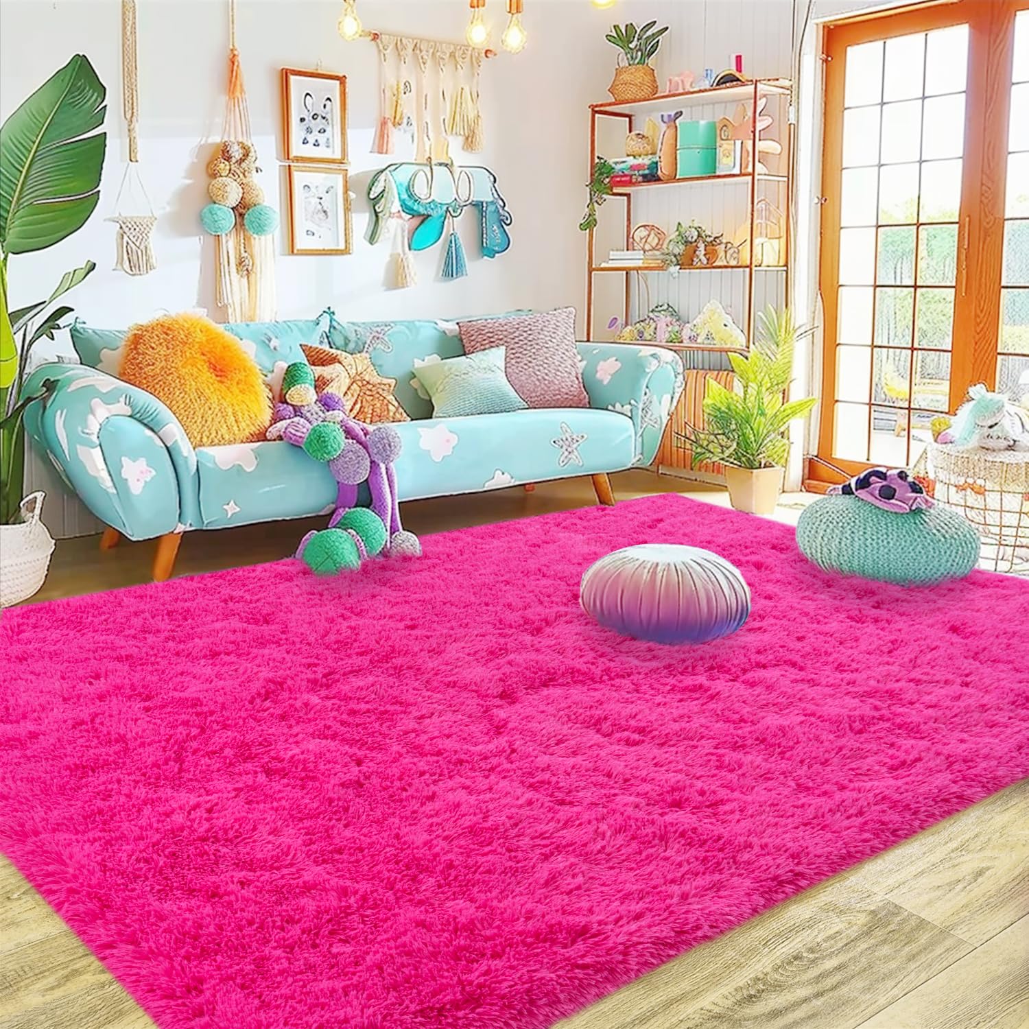 Amazon.com: Ultra Soft Fluffy Hot Pink Rugs for Bedroom 4x6 Feet ...