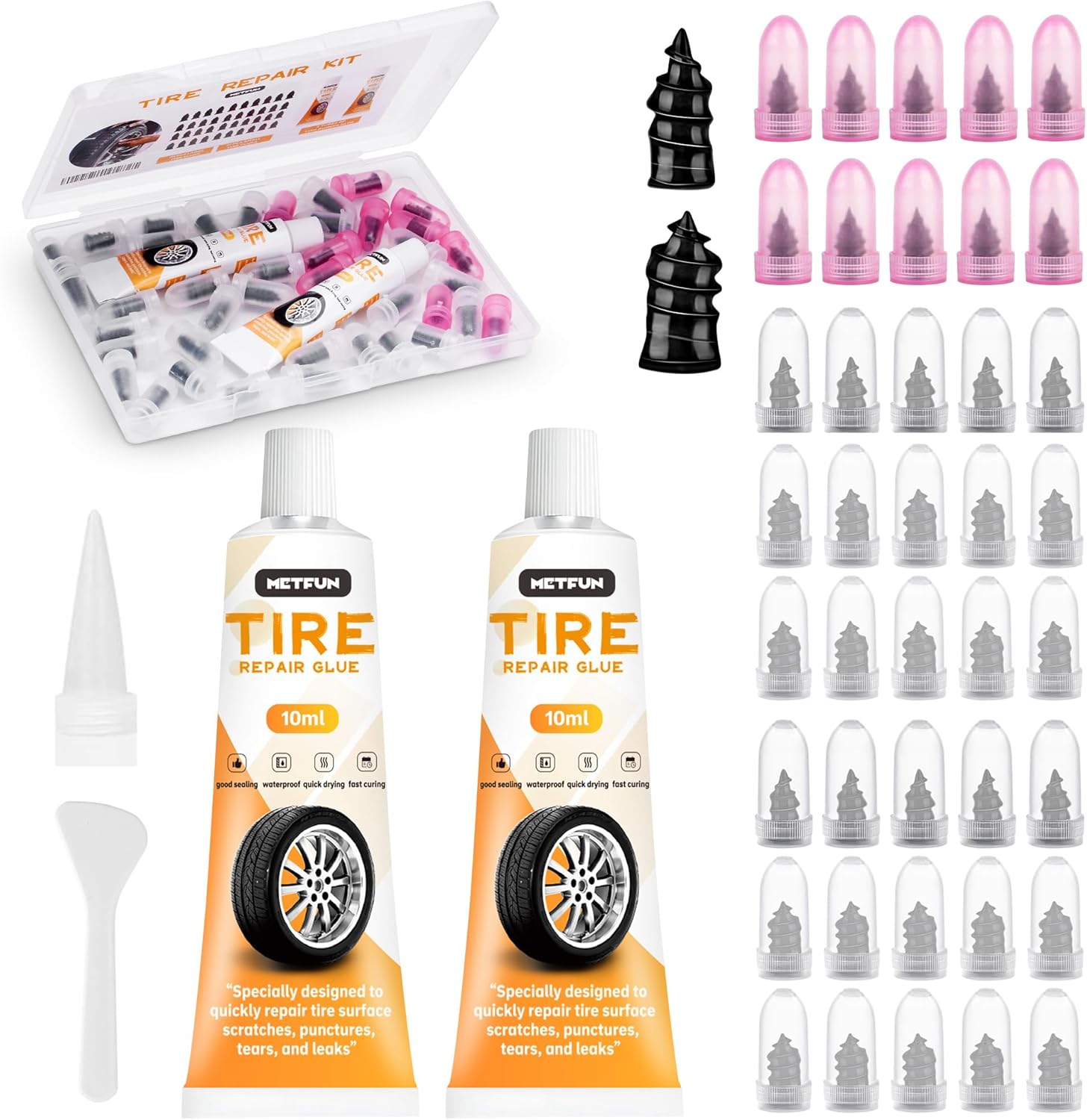 Amazon.com: 40 PCS Tire Repair Rubber Nails Kit with 2 Tubes of Black ...