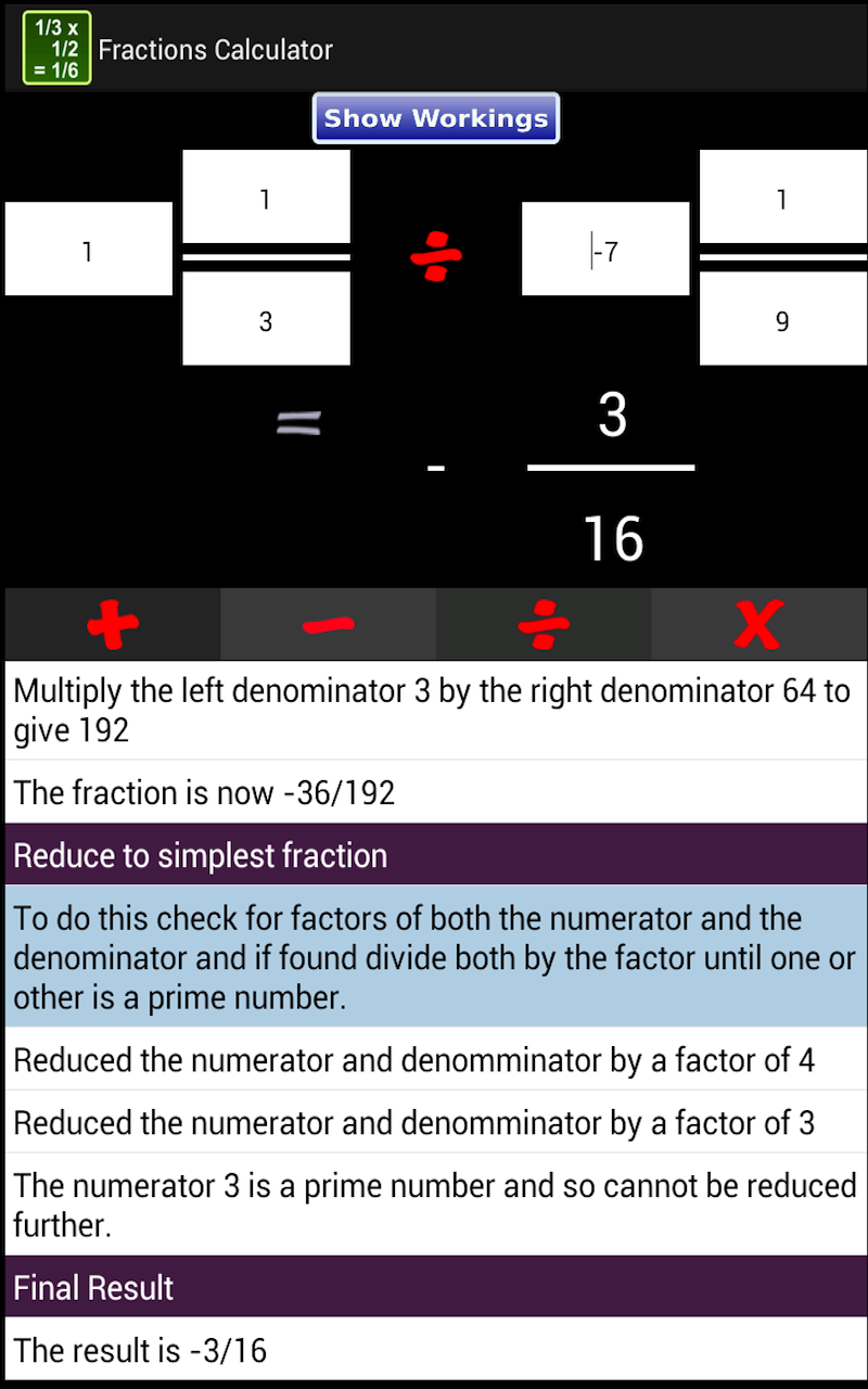 Fractions Calculator - App on Amazon Appstore