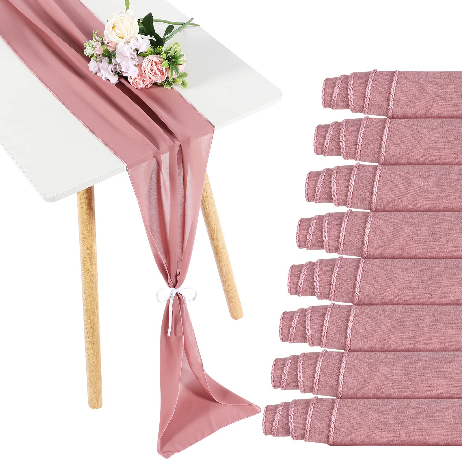 Amazon.com: Newwiee 12 Pack Dusty Rose 9 ft Chiffon Table Runner 12 x ...
