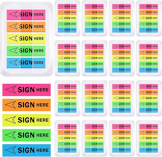 Amazon.com : Teling 2000 Pcs/ 20 Packs Sign Here Sign Date Tabs ...