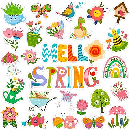 Amazon.com: Hello Spring Cut-Outs Spring Flower Cut Outs Bulletin Board ...