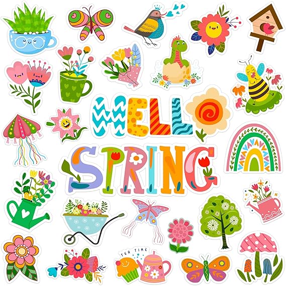Amazon.com: 50Pcs Hello Spring Cut-Outs Flowers Butterflies with 90Pcs ...