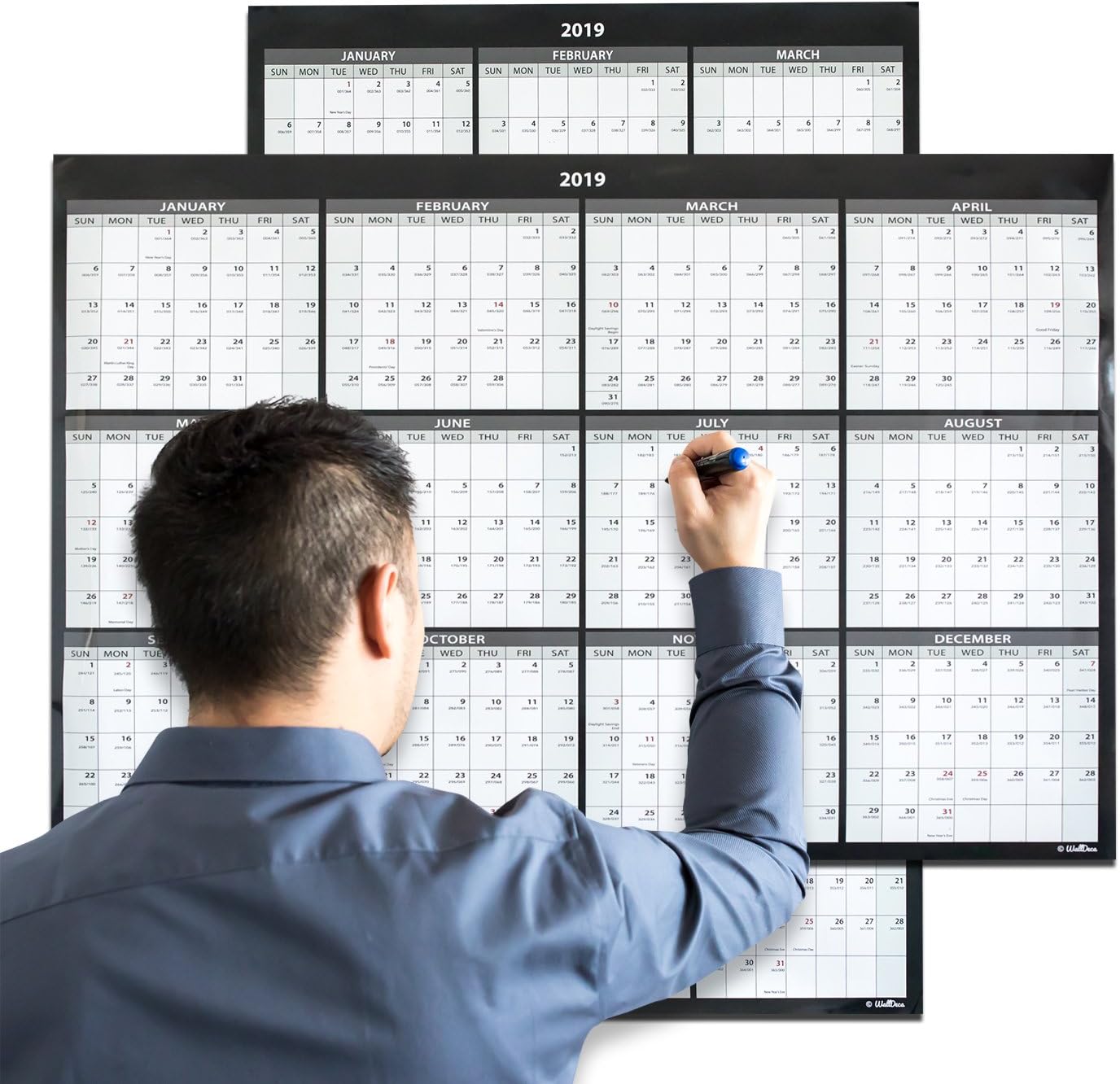 WallDeca Large Annual Erasable Laminated Wall Calendar, 24 x 36 Inch, 2 ...