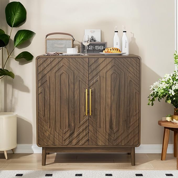 Amazon.com - Modern Walnut Sideboard Cabinet with Storage – Carved 2 ...