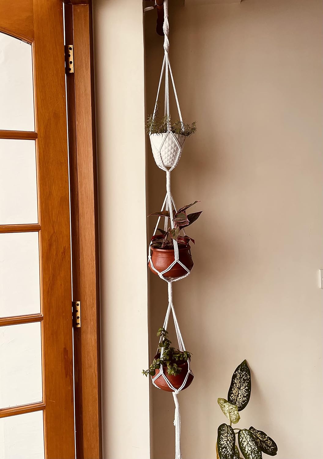 SUTRAM Handmade Macrame Three Tier Hanging Planter for Balcony & Home ...
