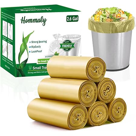 Amazon.com: Hommaly 2.6 Gallon/240 pcs Small Golden Trash Bags, Strong ...