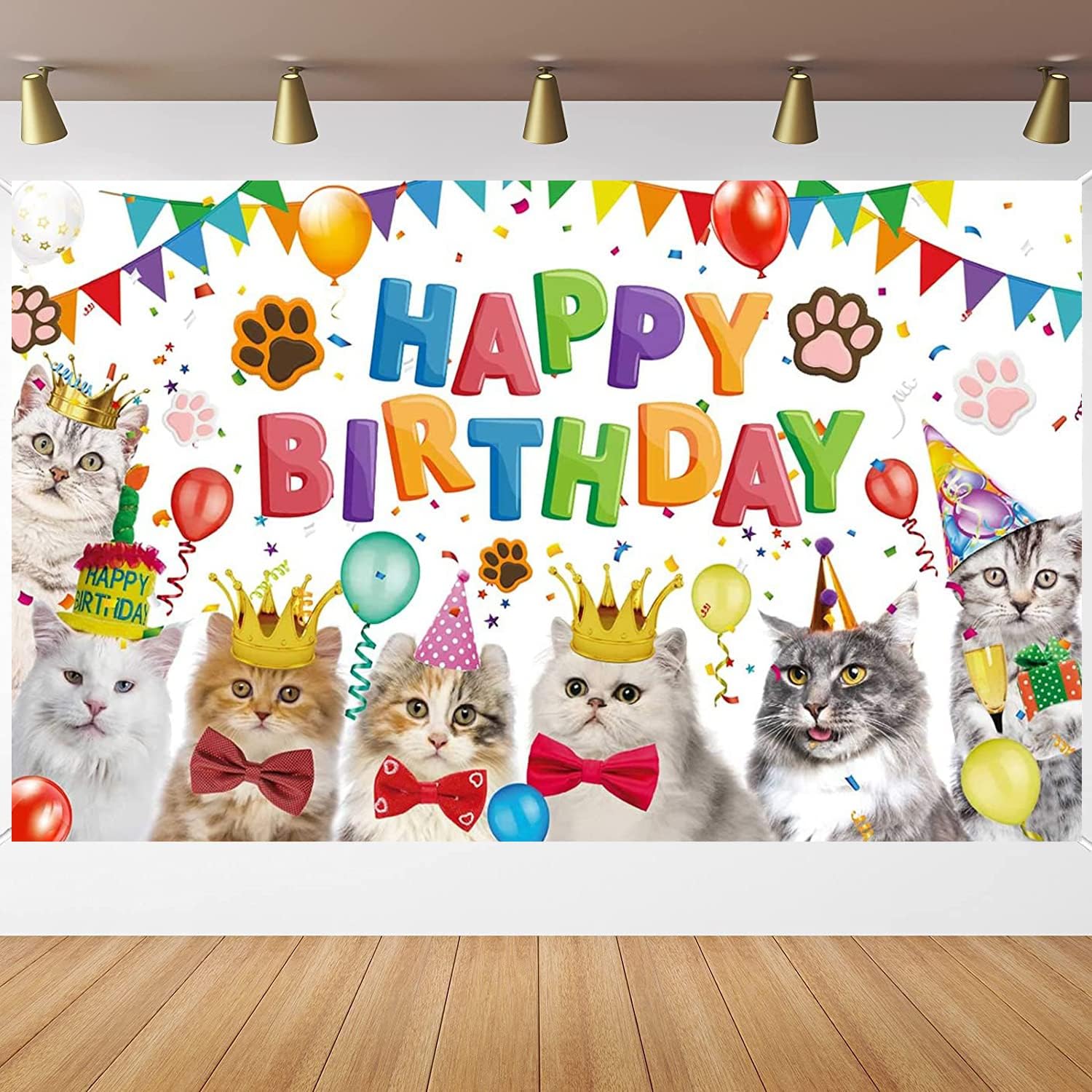 Amazon.com: Cat Happy Birthday Backdrop Kitten Photography Background ...