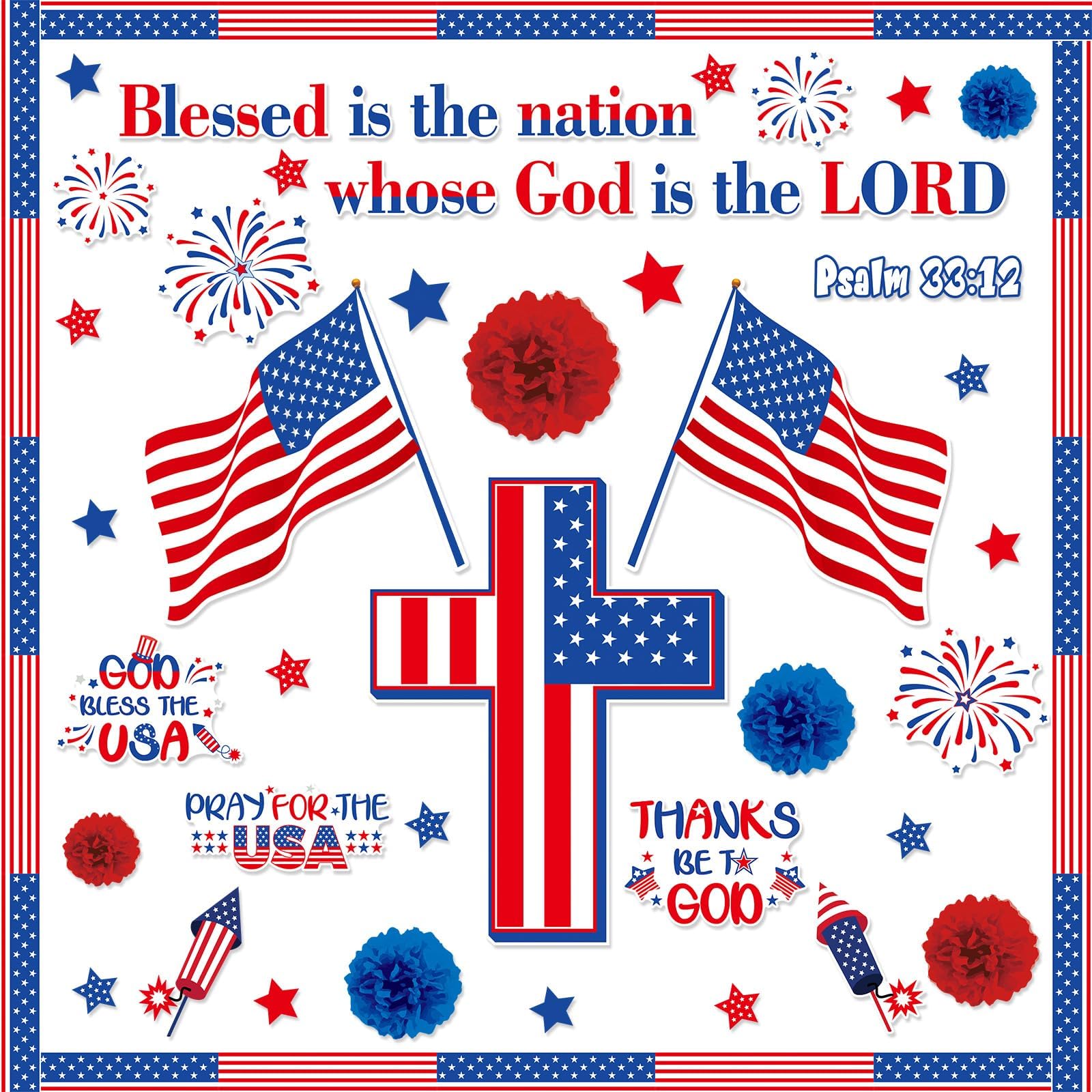 Amazon.com : Pajean 67 Pcs God Bless American Bulletin Board Set ...
