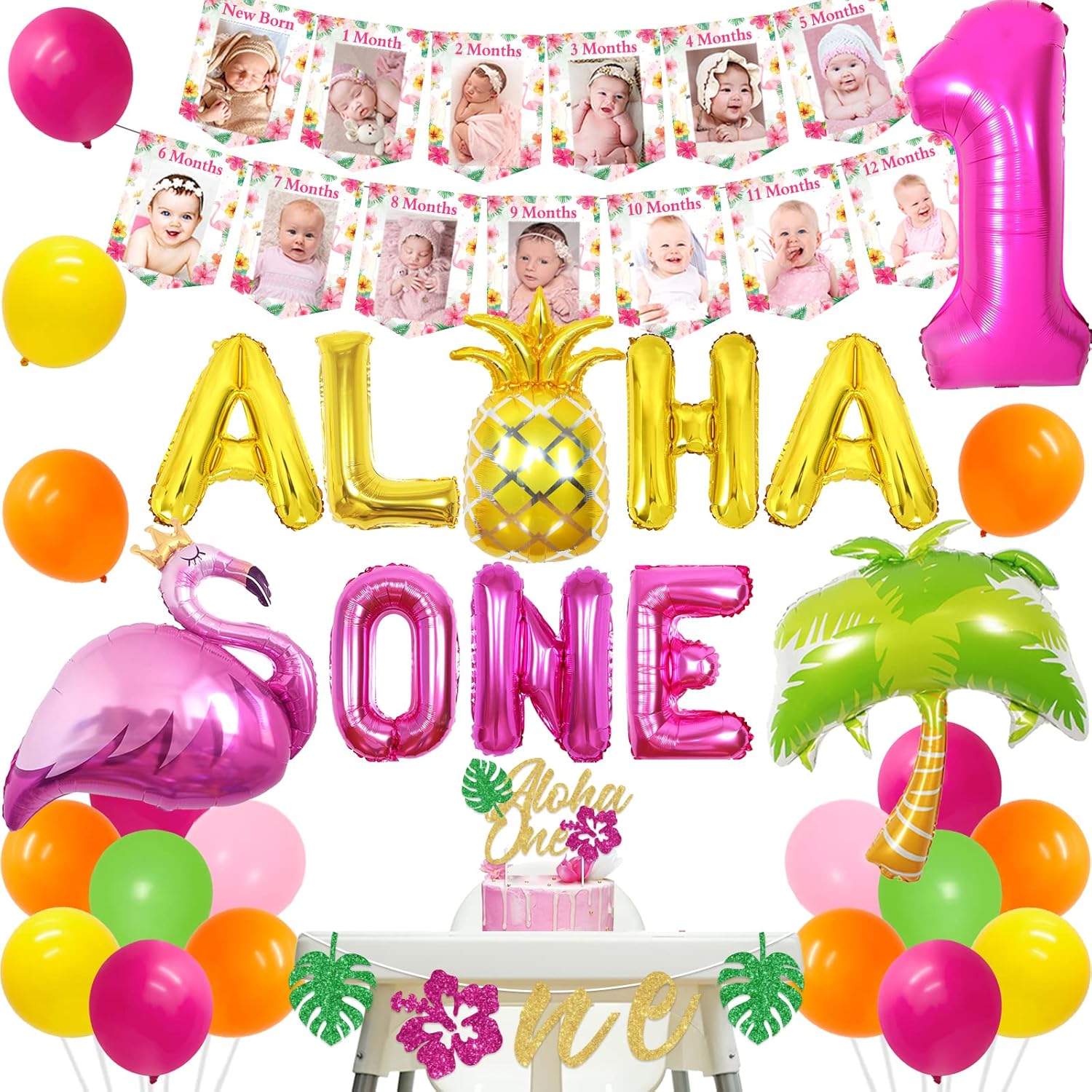 Amazon.com: Hawaiian 1st Birthday Decorations - 12 Monthly Photo Banner ...