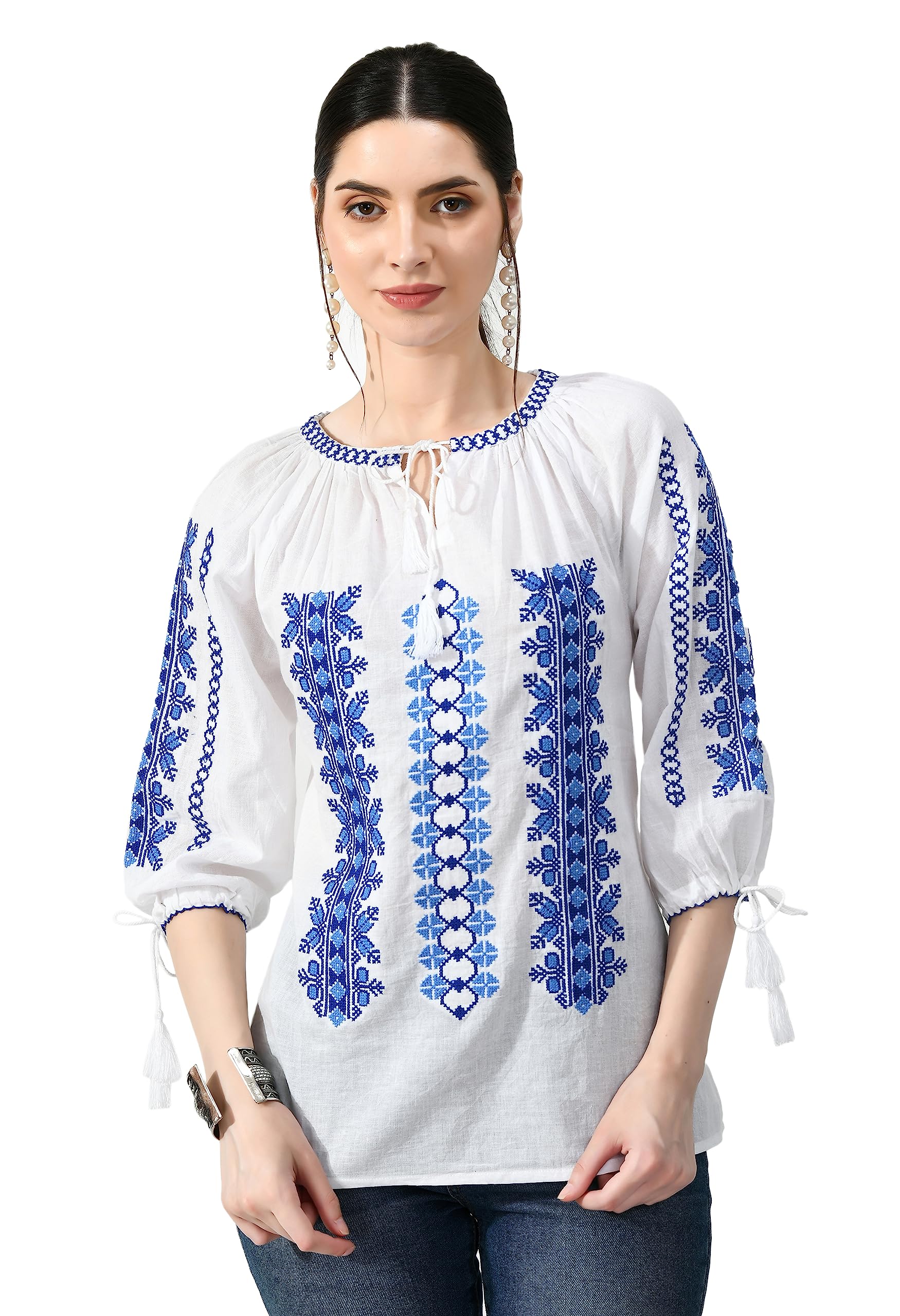 MAAHI Women's Cotton White Embroidery Top White top : Amazon.in ...