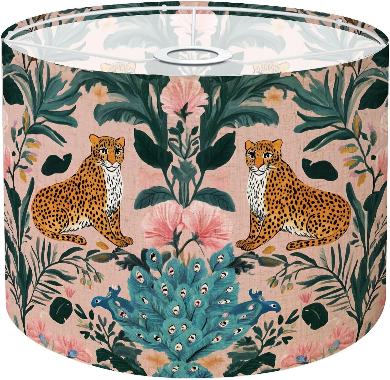 Drum Lamp Shade Leopard Jungle Animal Boho Leaf Leopards Peacocks ...