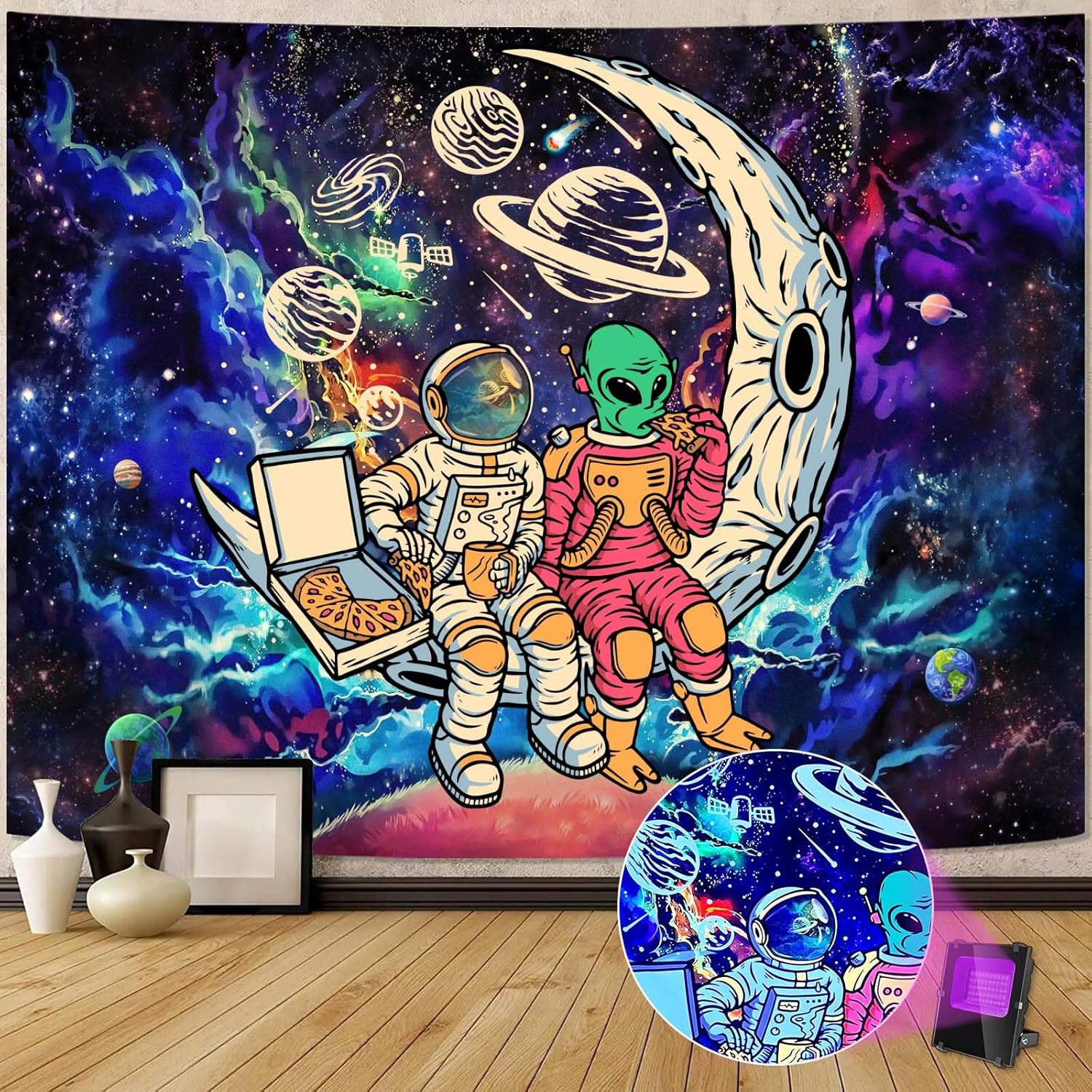 Amazon.com: YEXIT Funny Space Astronaut Alien Tapestry, Blacklight ...