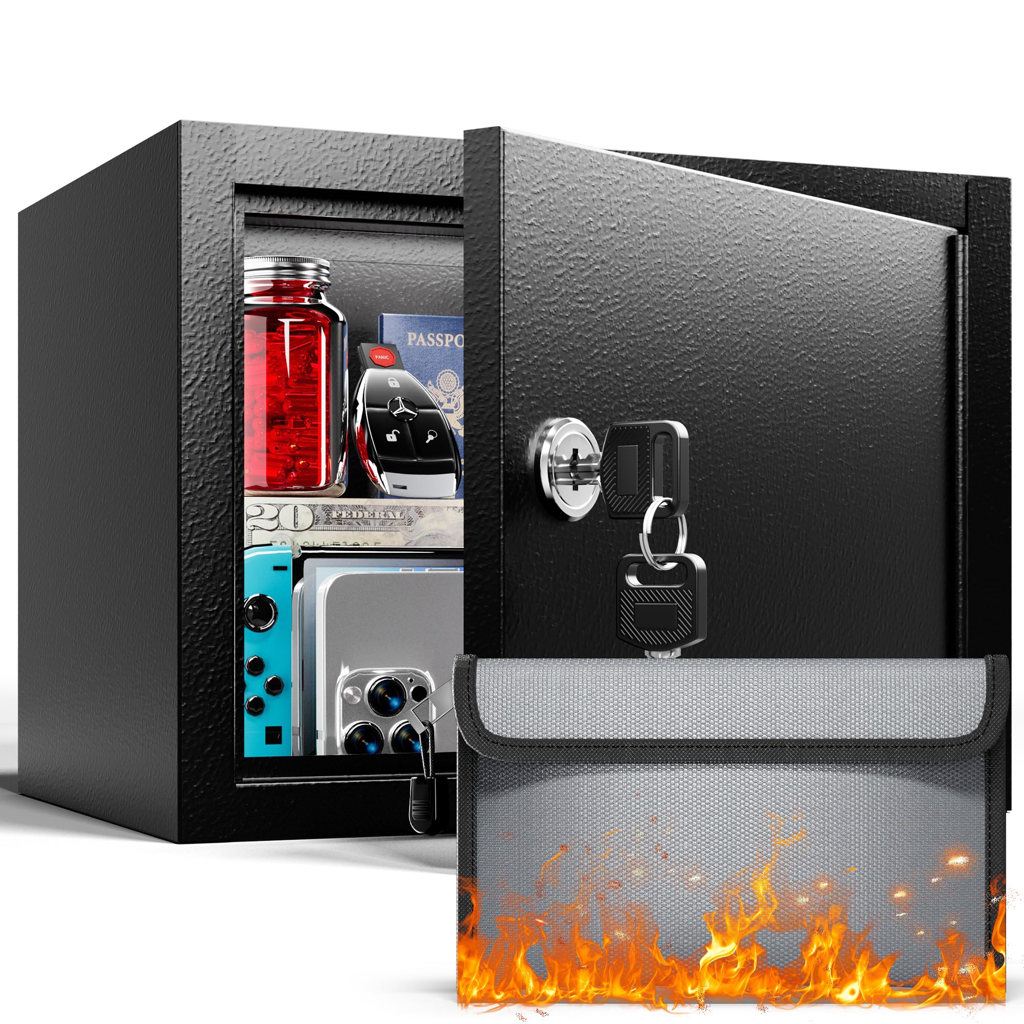 Grimtron Fireproof Waterproof Mini Kids Safe Box - (0.22 cu. ft.) Small ...