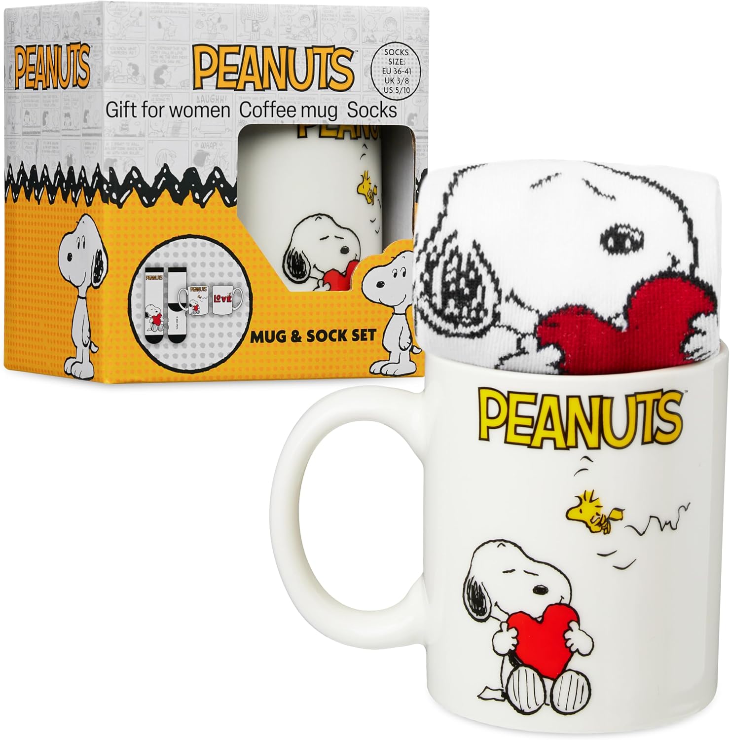 Amazon.com: Get Trend Peanuts Snoopy Coffee Mug and Socks Set, 11.5 oz ...