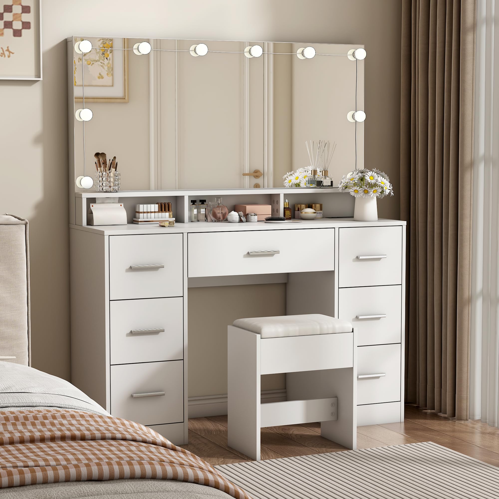 Amazon.com: wanan Makeup Vanity Desk with Mirror and Lights, 46.5 ...