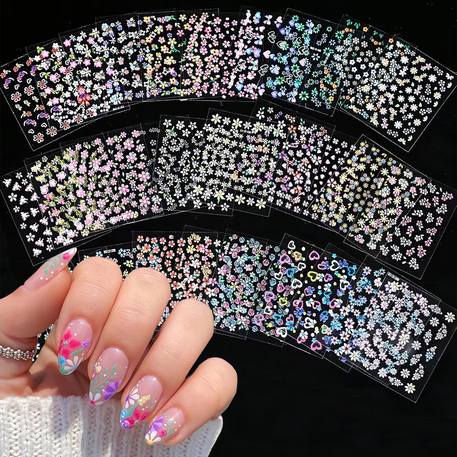 Amazon.com: CHANGAR 30 Sheets Flower Nail Art Stickers 3D Self-Adhesive ...