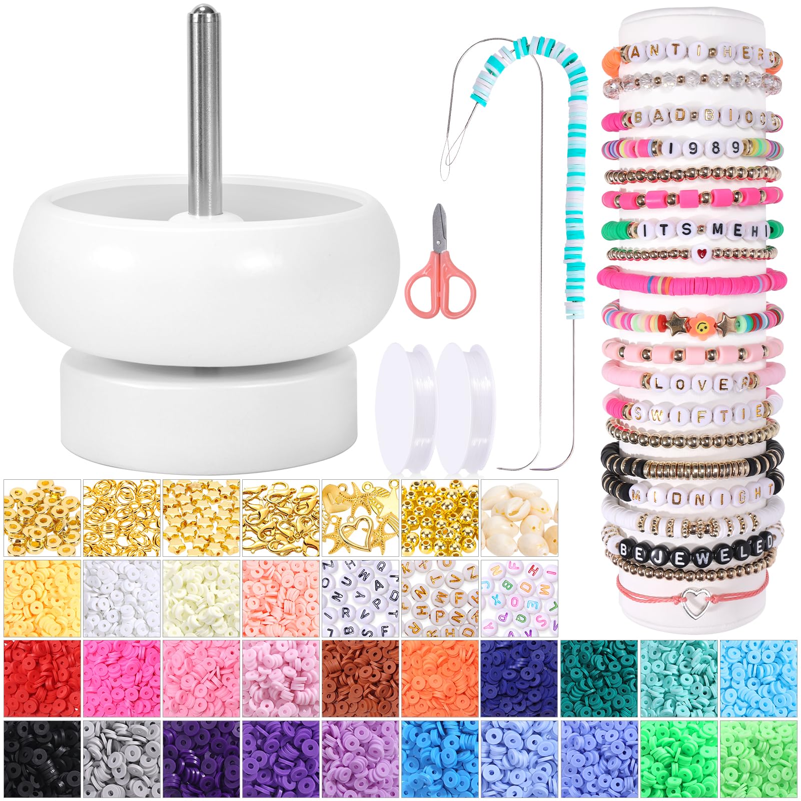 Amazon.com: Karsspor Clay Bead Spinner Kit, 4800 PCS Clay Beads Kit ...