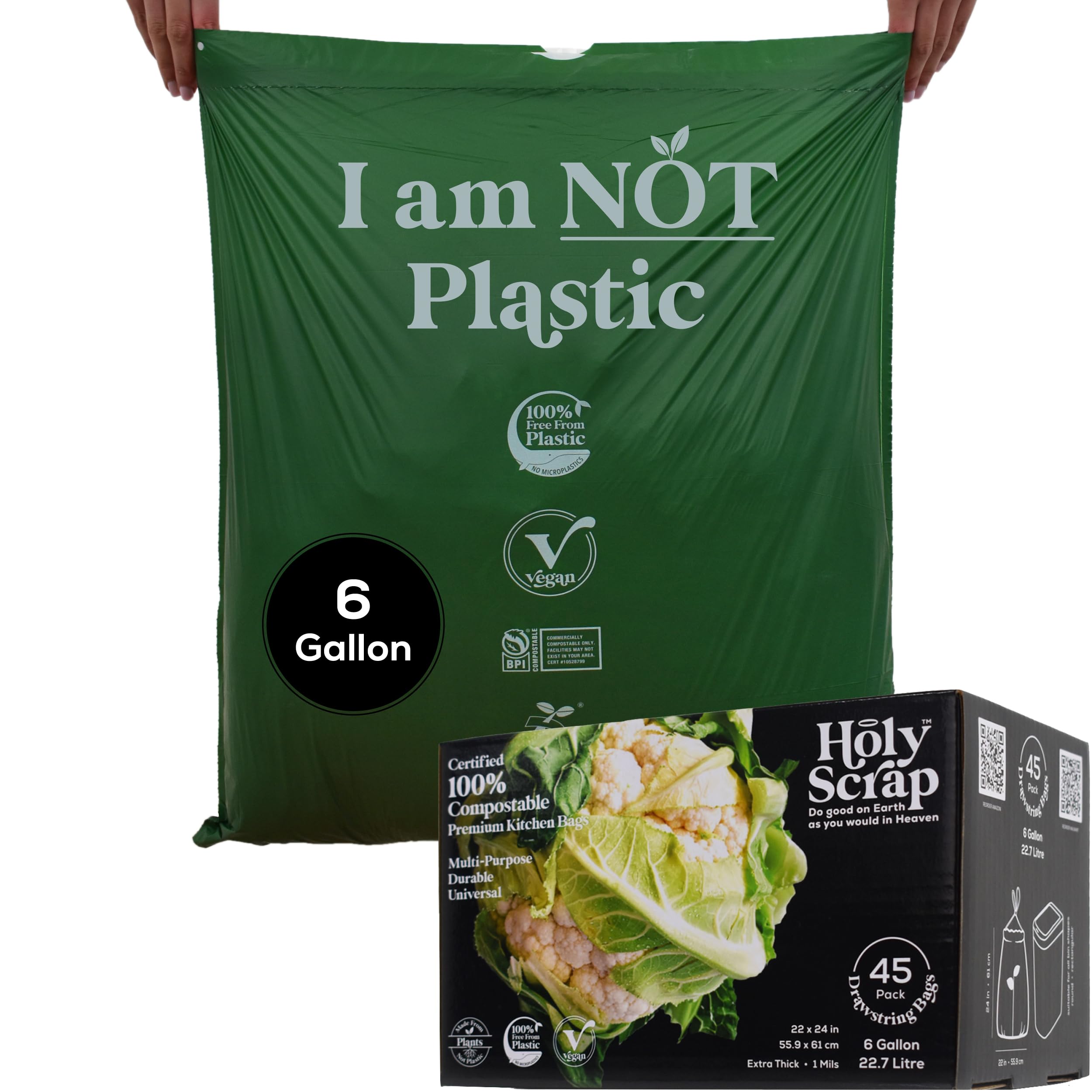 Amazon.com: HOLY SCRAP! Medium Compostable Drawstring Trash Bags - 6-8 ...