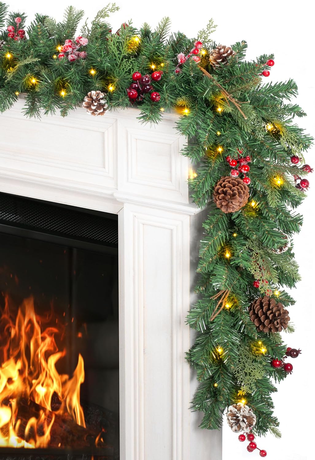 Amazon.com: LAVEVE Pre-lit Christmas Garland 9 FT, Battery Operated 100 ...