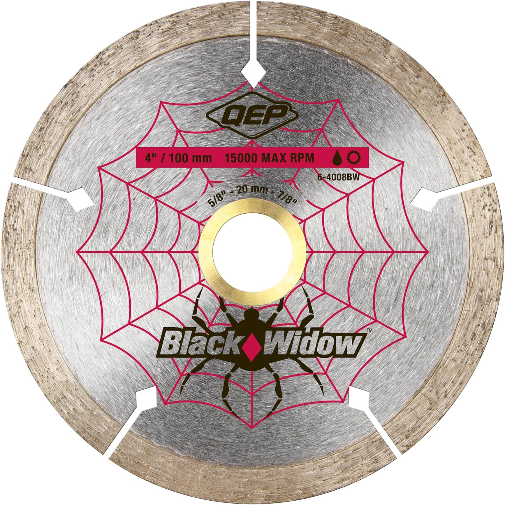 QEP 6-4008BW 4-Inch Black Widow Micro-Segmented Rim Diamond Blade, 5/8 ...